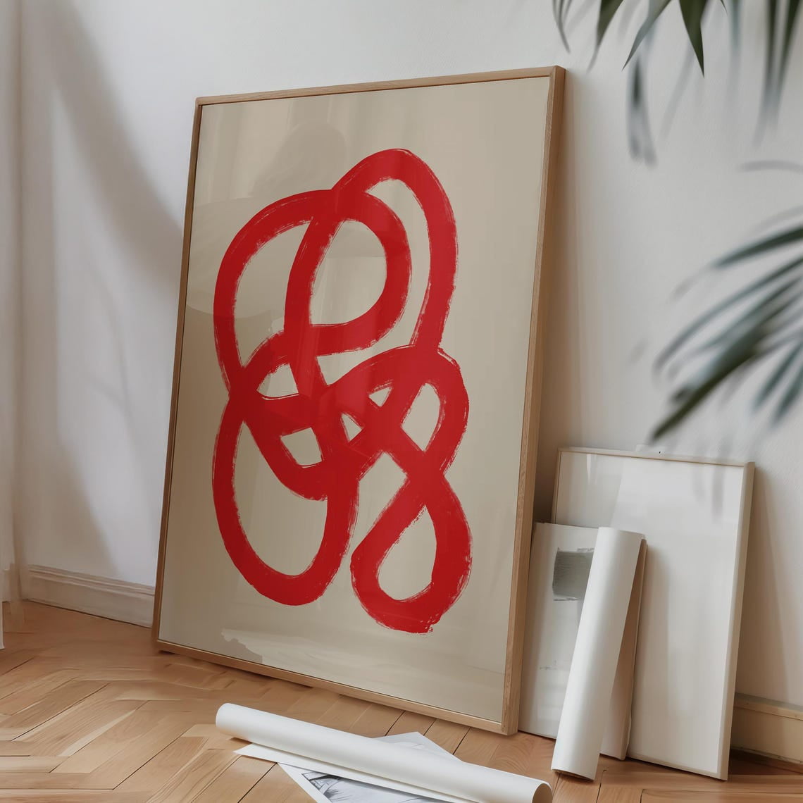 Miluva Fun Bold Red Squiggle Line Art Print - Minimalist Digital ...