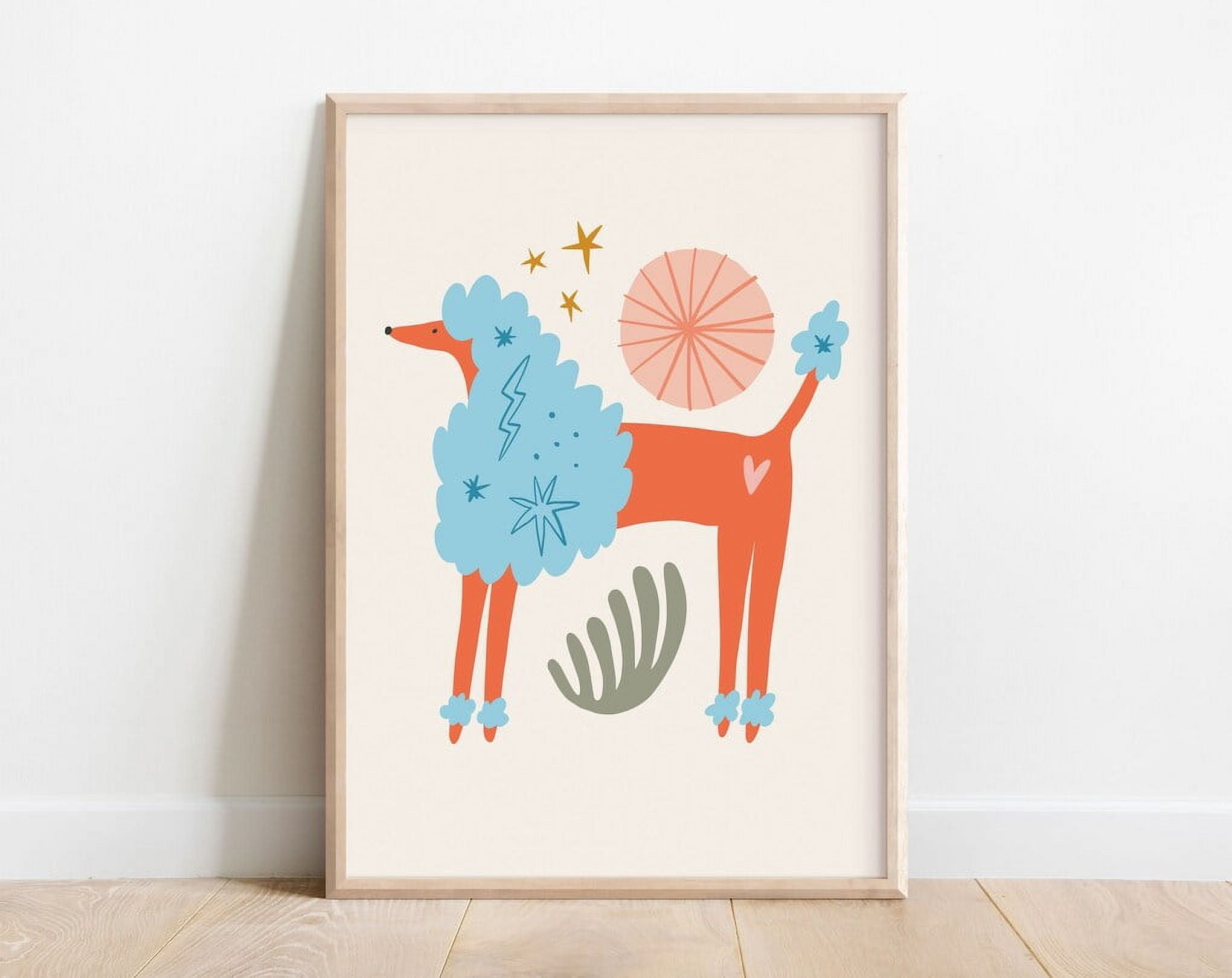 Miluva Fun Poodle Print, Kids Room Wall Art, Retro Dog Poster ...