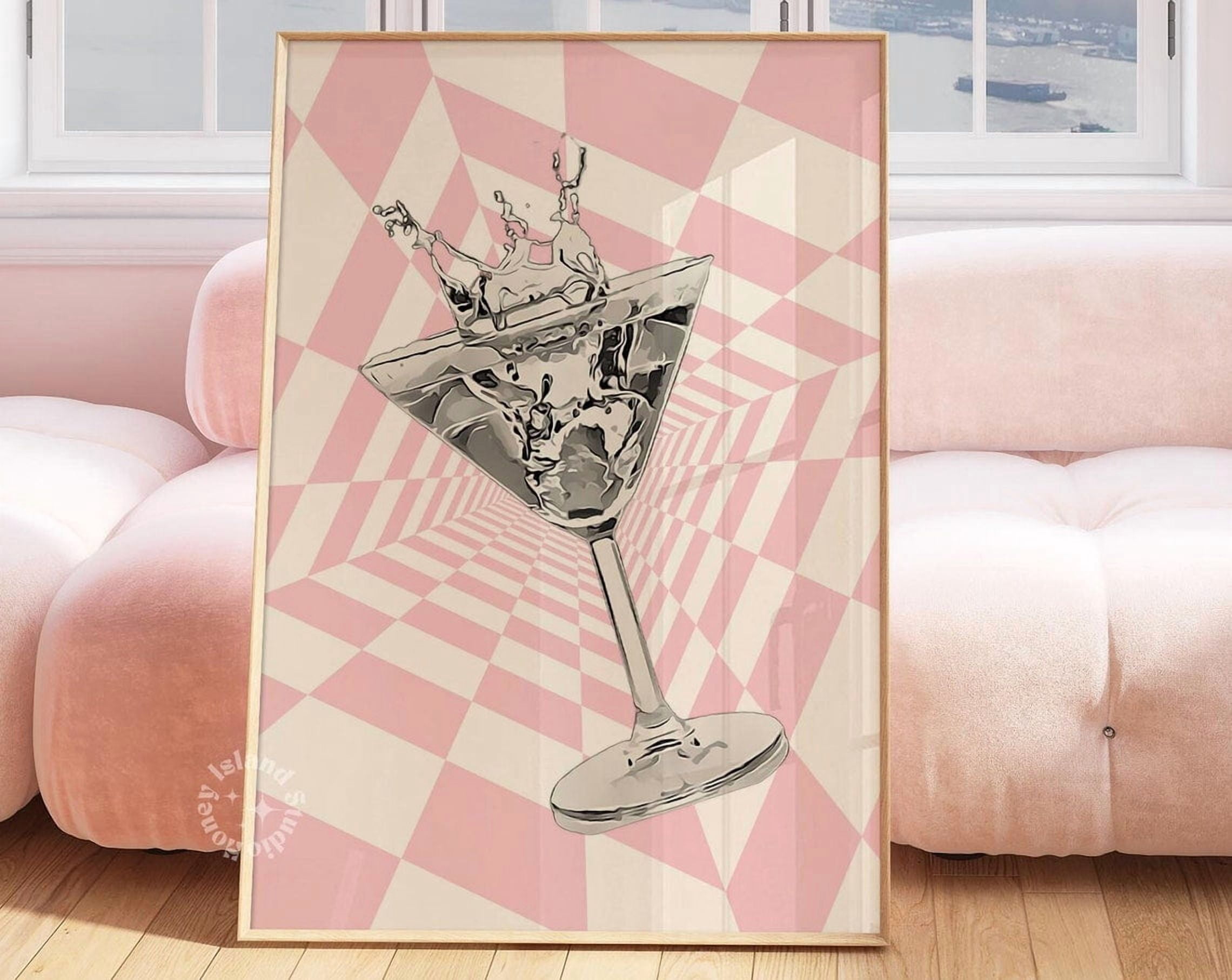 Miluva Funky Martini Cocktail Print, Pink Cocktail Poster, Bar Cart ...