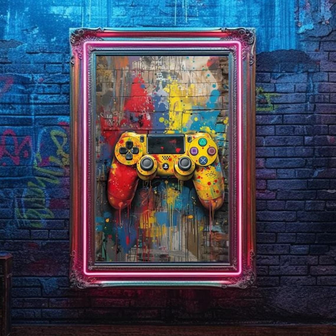Miluva Gaming Console Graffiti Art Print, Urban Game Room Decor, Street ...