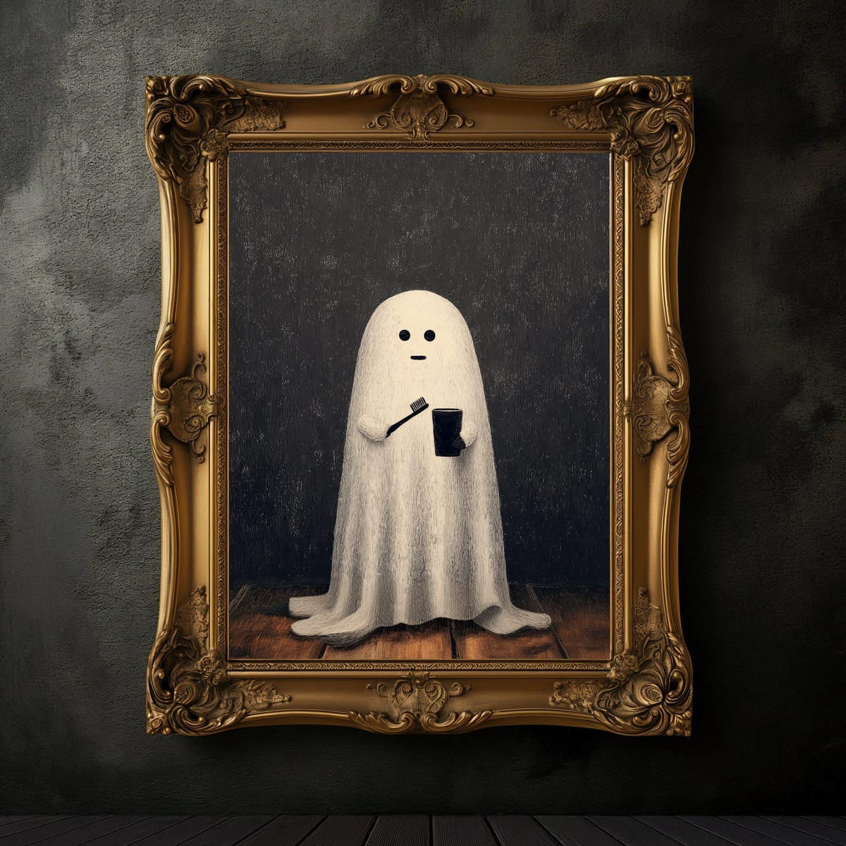 Miluva Ghost brushing teeth print – Halloween art poster – Spooky ghost ...