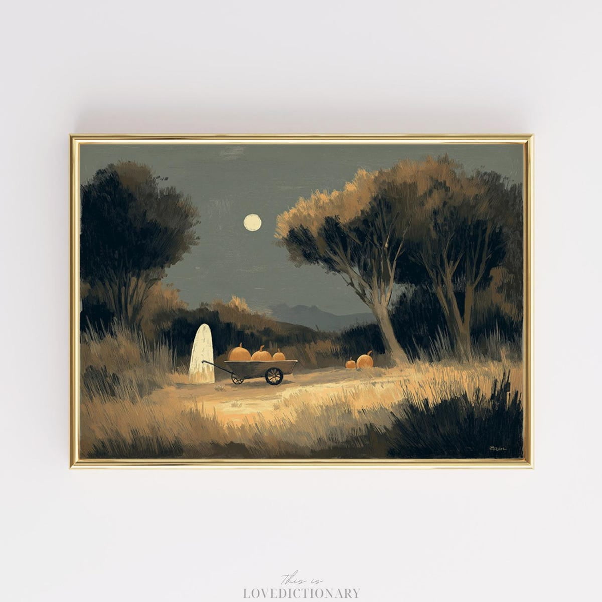 Miluva Ghost in the pumpkin field print – Moody halloween landscape ...