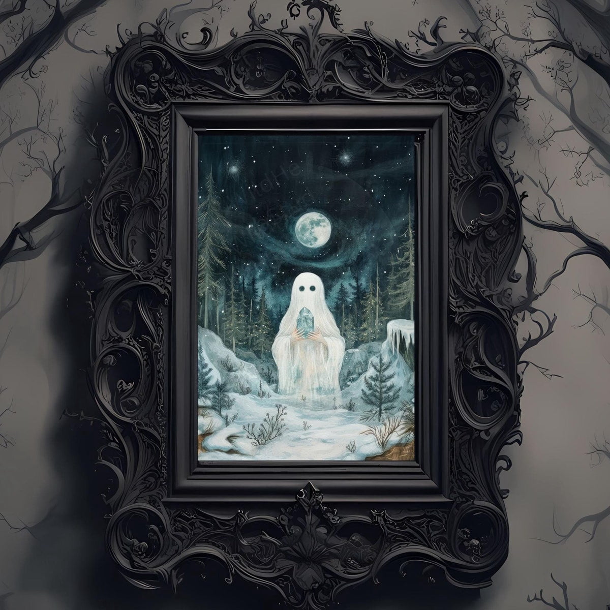Miluva Ghost with moonstone crystal print vintage ghost in nature art ...