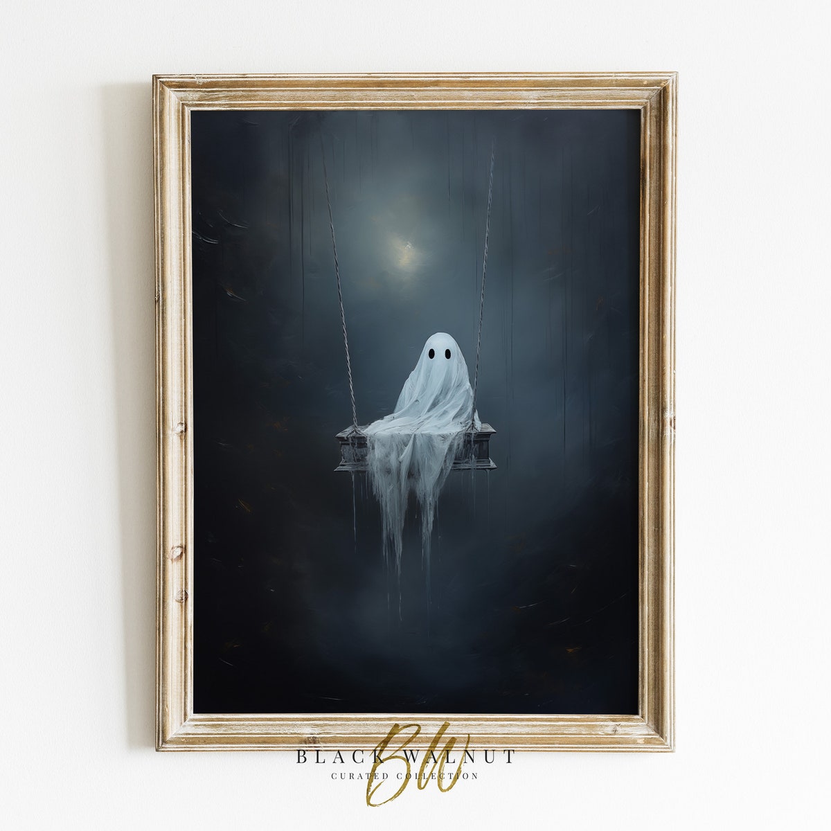 Miluva Ghost on swing wall art print – Cute halloween vintage style ...