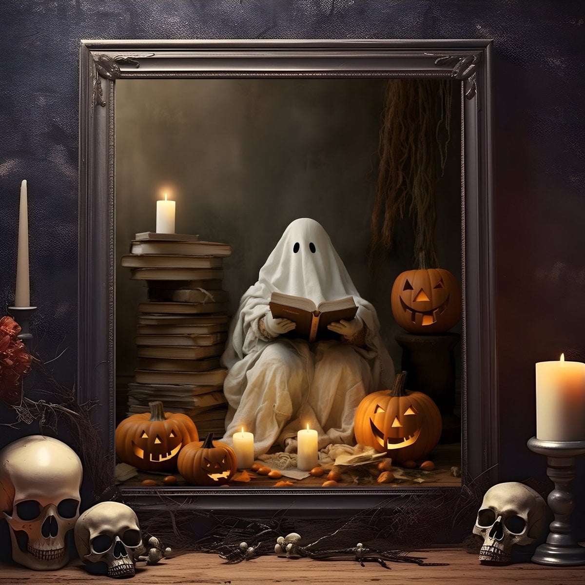 Miluva Ghost reading a book print – Horror halloween poster – Ghost j ...