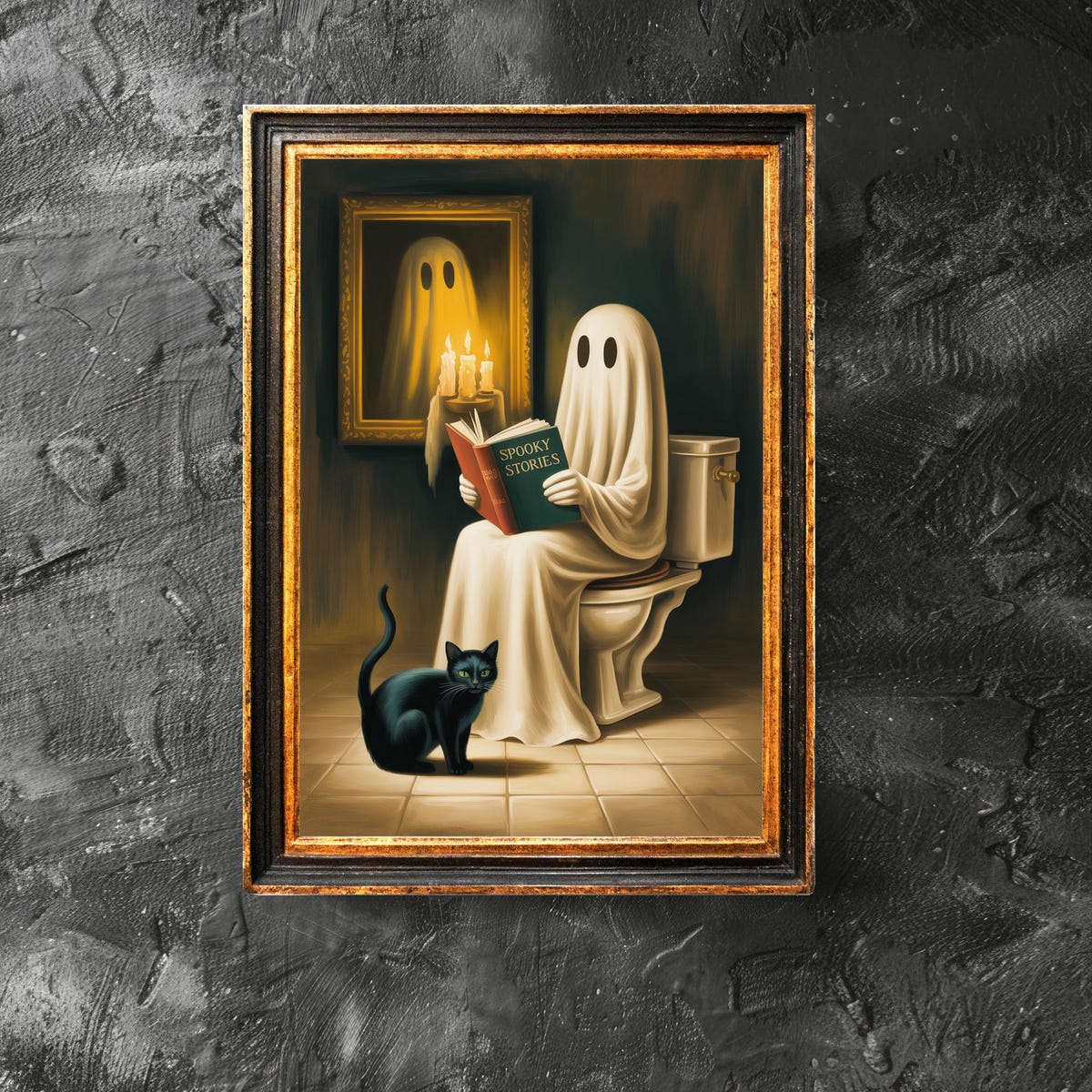 Miluva Ghost reading book on toilet poster – Black cat on toilet ...