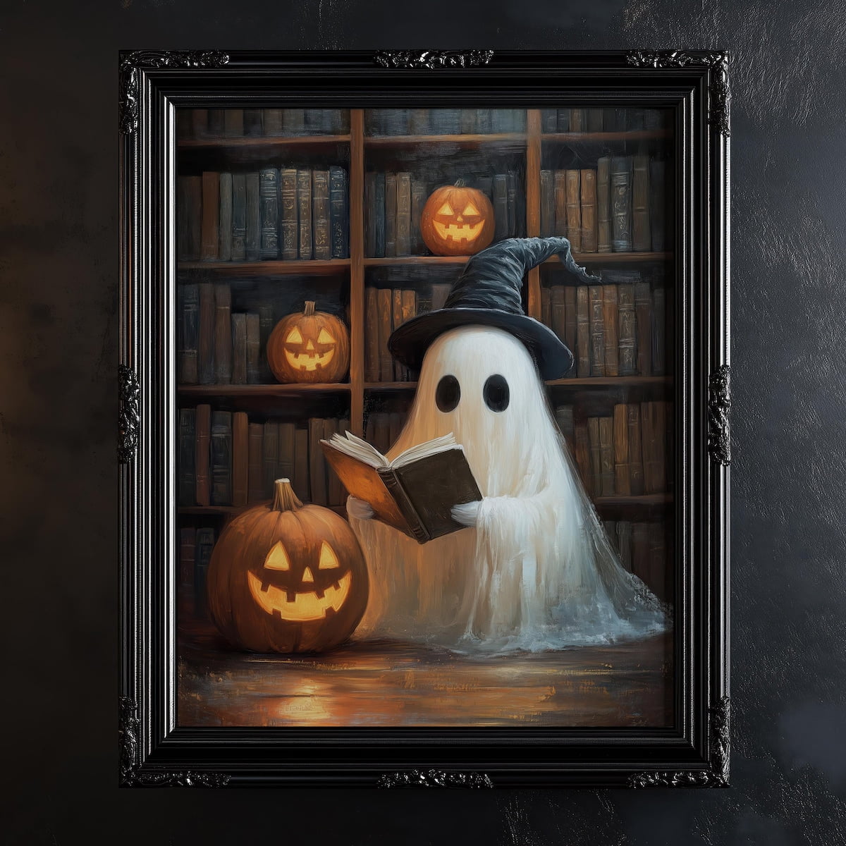Miluva Ghost reading in the library print – Vintage halloween wall art ...