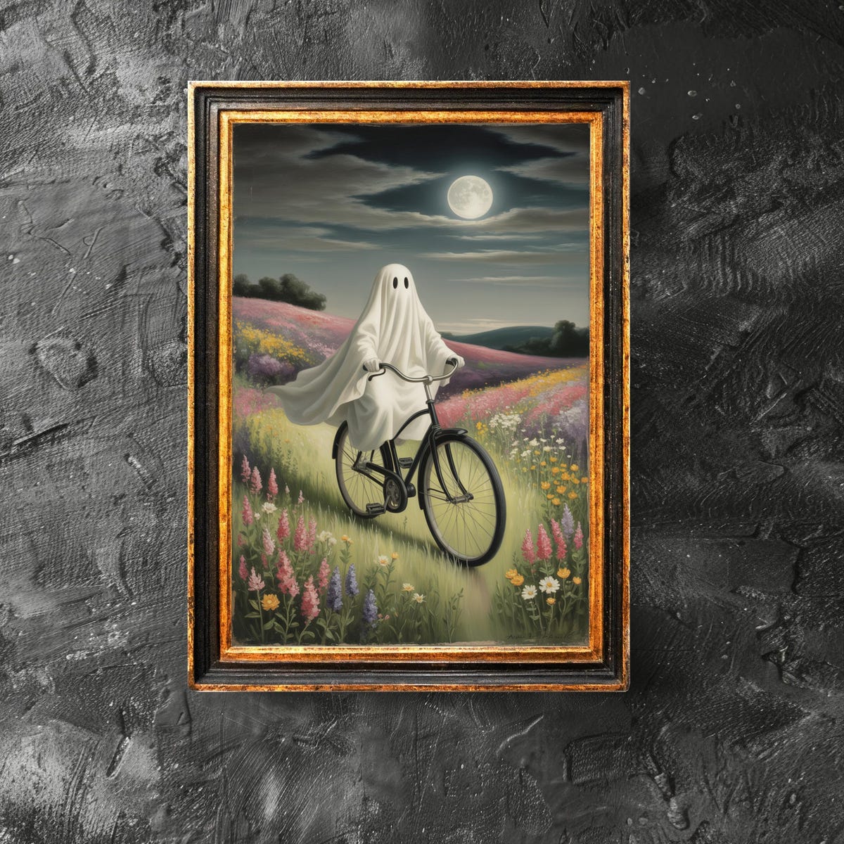 Miluva Ghost riding a bike poster – Cute ghost bicycle poster – Ghost ...