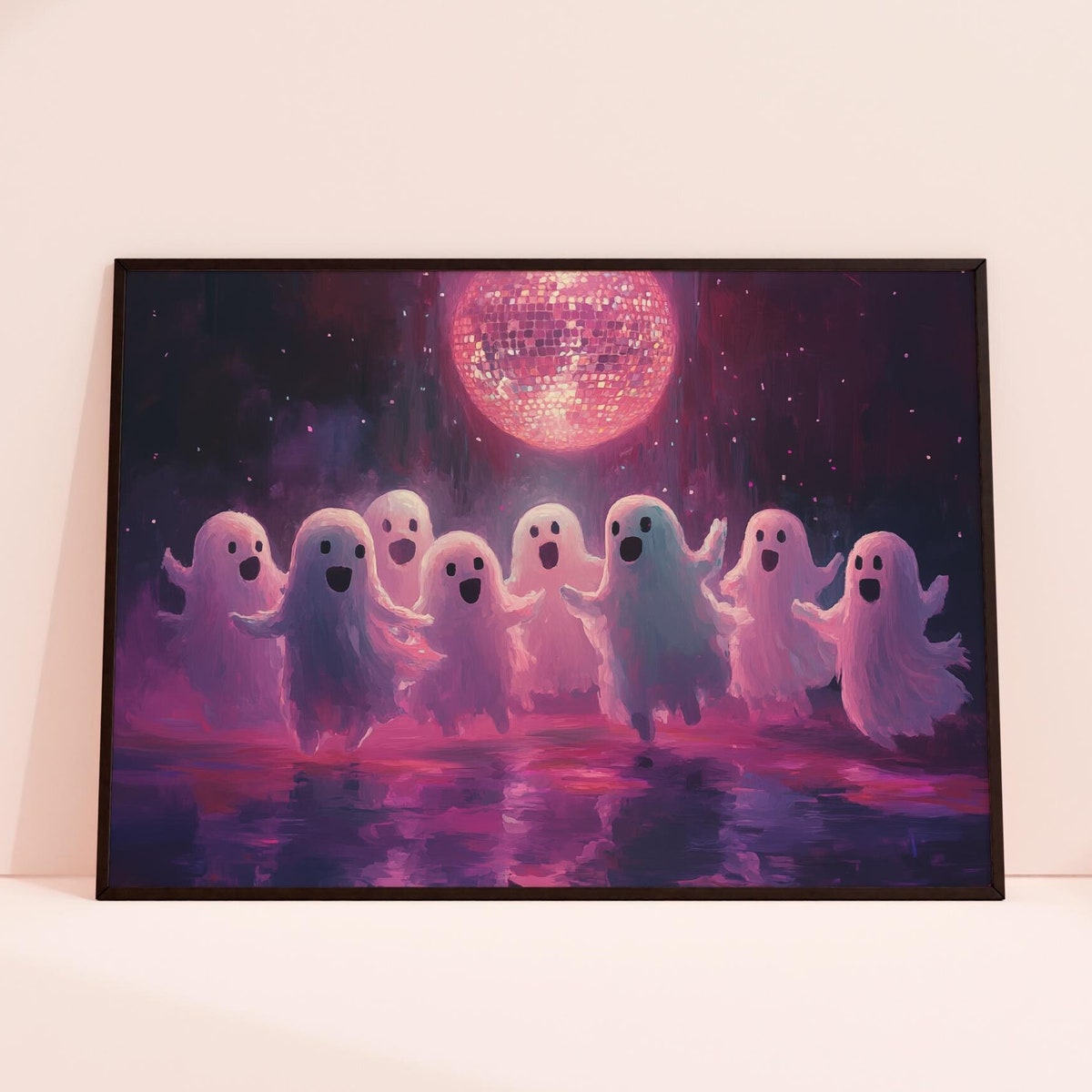 Miluva Ghosts poster disco ball print halloween wall art cute ghost ...