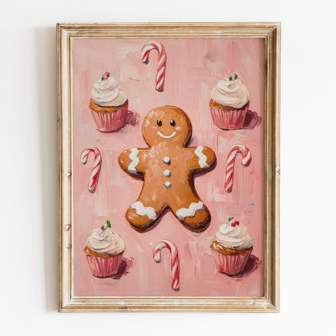 Miluva Gingerbread Man Girly Wall Art, Trendy Room Decor, Pink Holiday ...