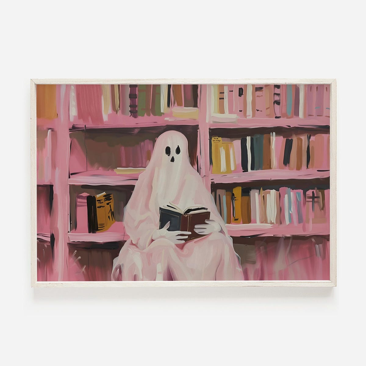 Miluva Girly ghost reading scary book print – Ghost in library poster ...