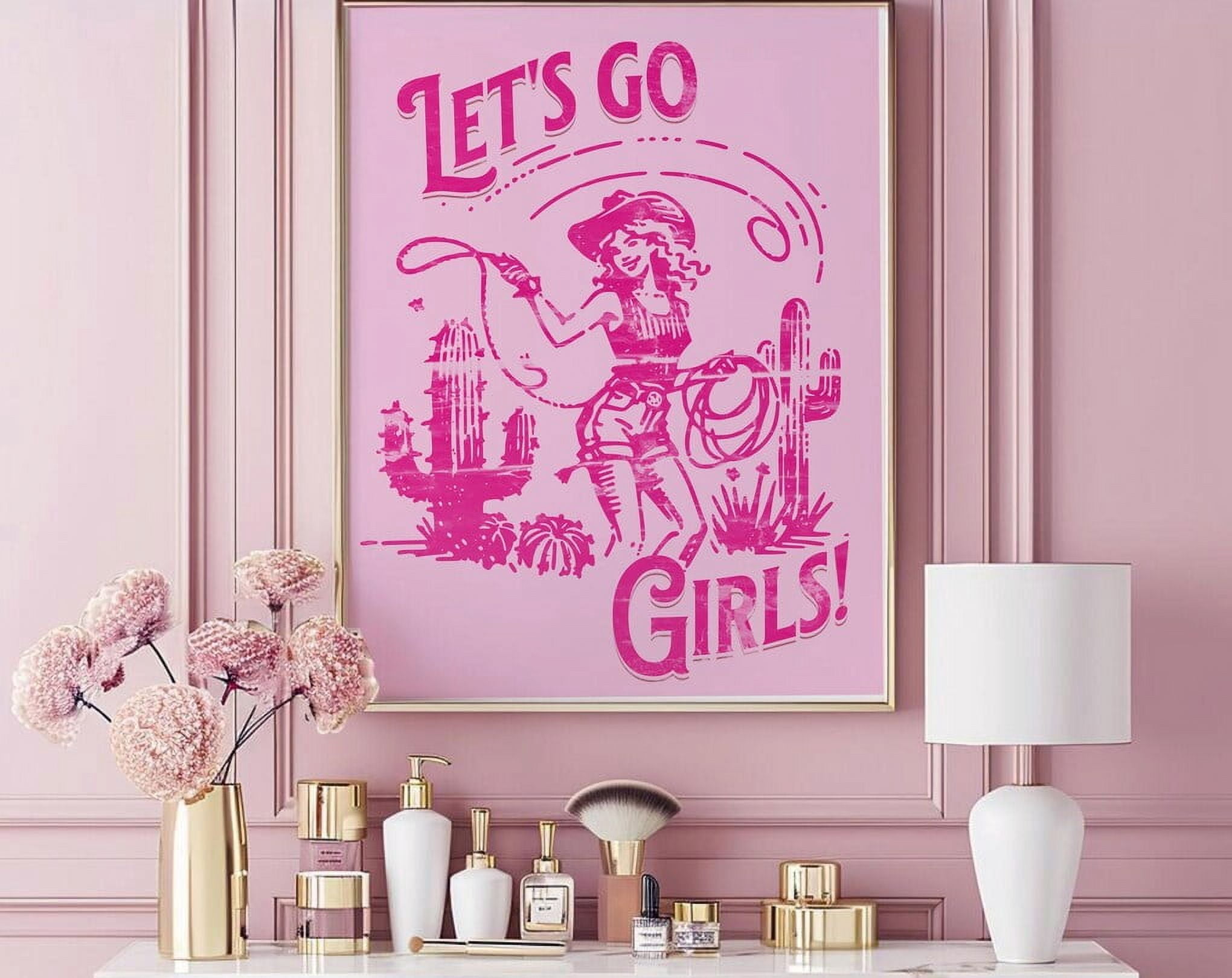 Miluva Let'S Go Girls Cowgirl Pink Aesthetic Cowgirl Wall Art ...