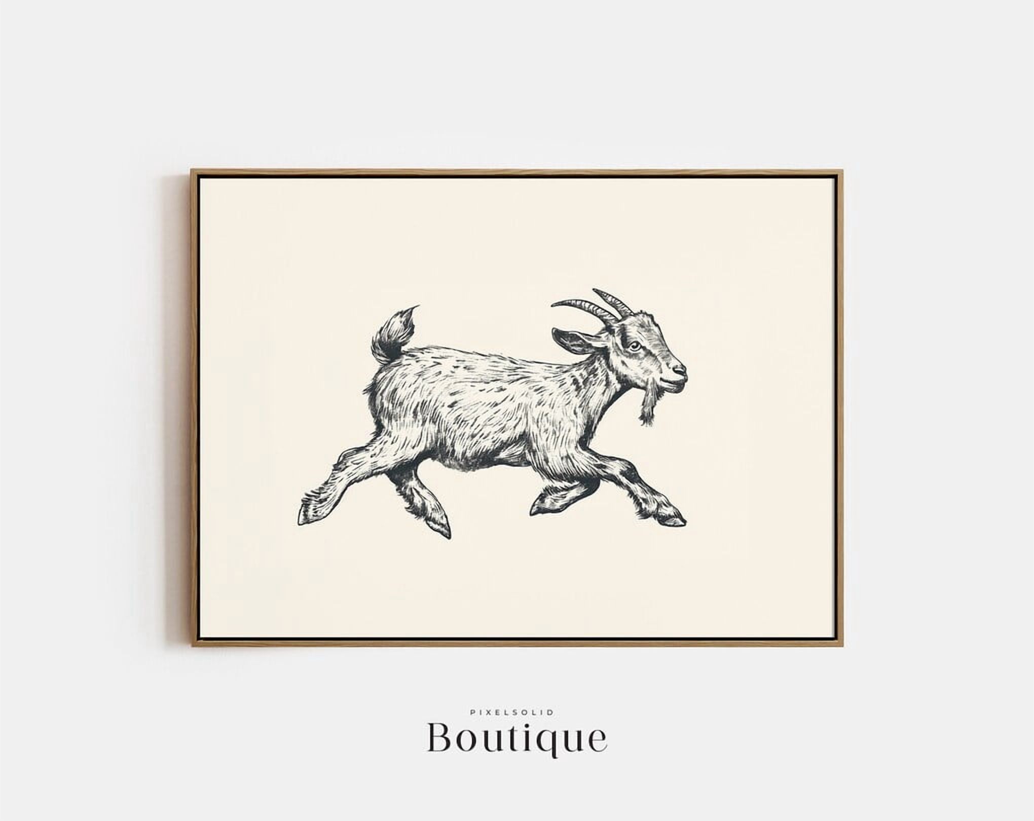 Miluva Goat Art Print, Farm Animal Illustration, Rustic Wall Decor ...