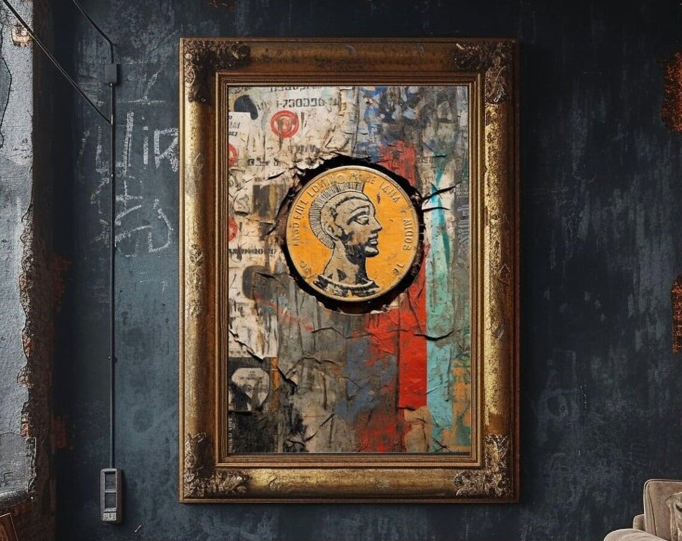 Miluva Gold Coin Graffiti Wall Art, , Vintage Golden Coin Wall Decor ...