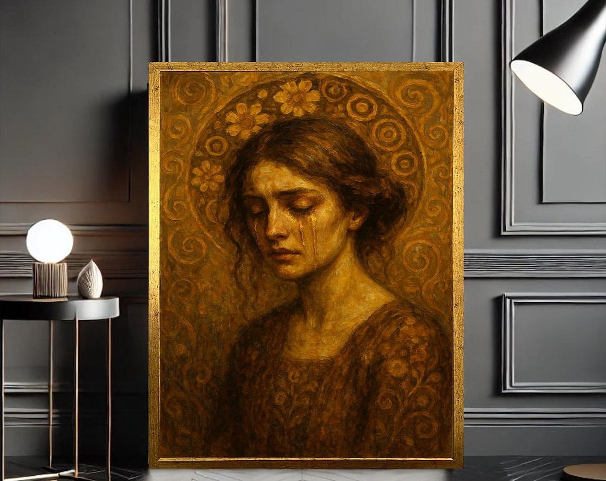 Miluva Golden Tears Woman, Emotional Portrait Wall Art Print, Vintage ...