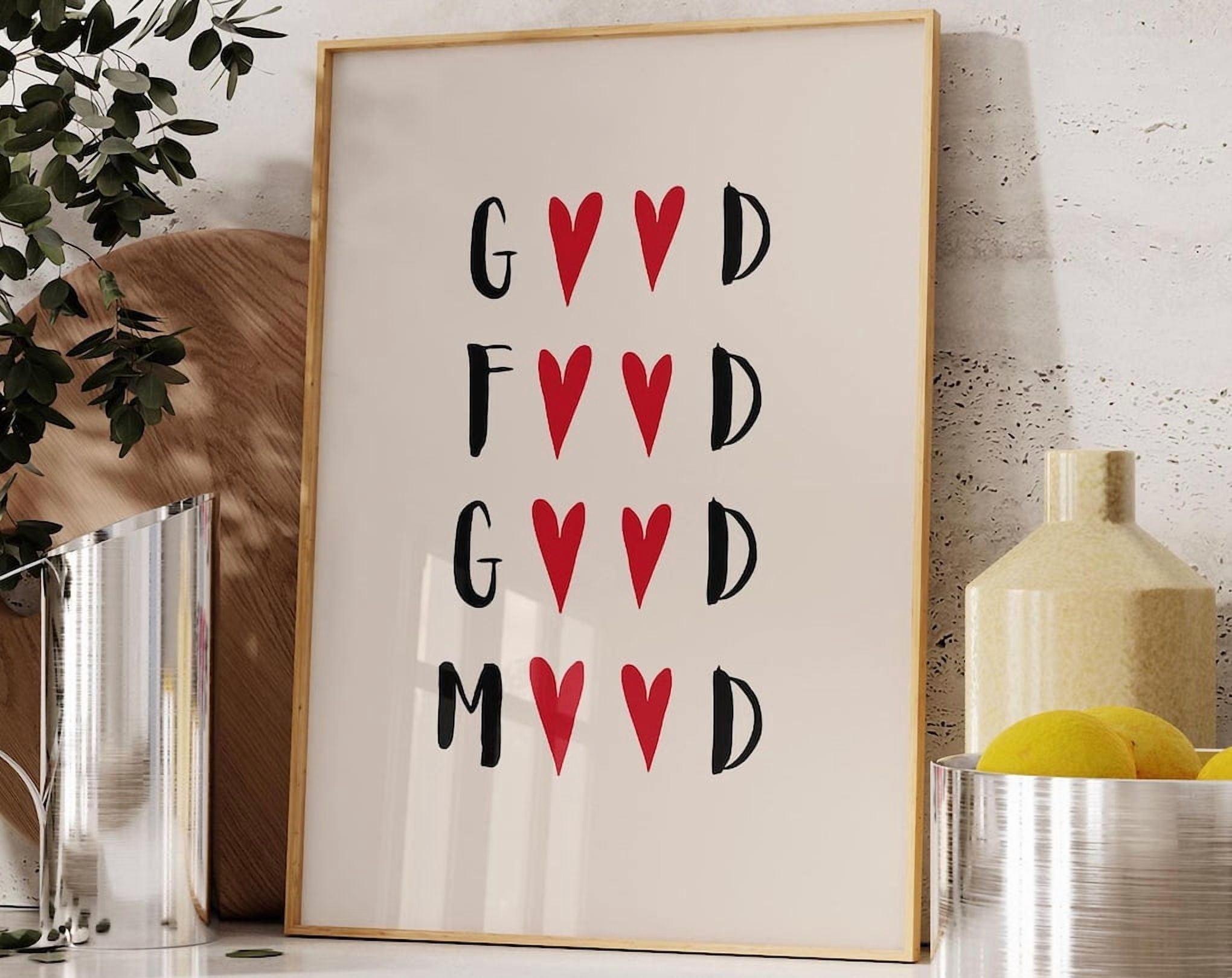 Miluva Good Food Good Mood Print, Aesthetic Kitchen Decor, Cute Cooking ...