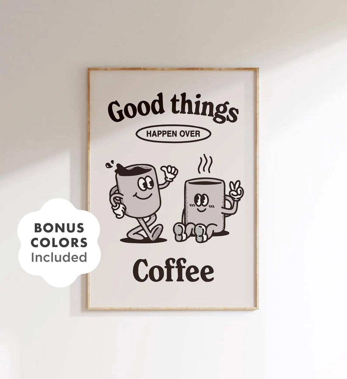 Miluva Good Things Happen Over Coffee Wall Art, Retro Black And White ...