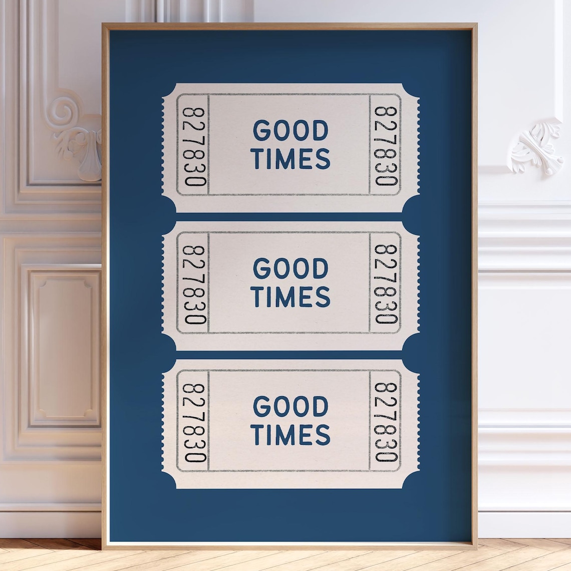 Miluva Good Times Ticket Print, Navy Blue Trendy Wall Art, Girly ...