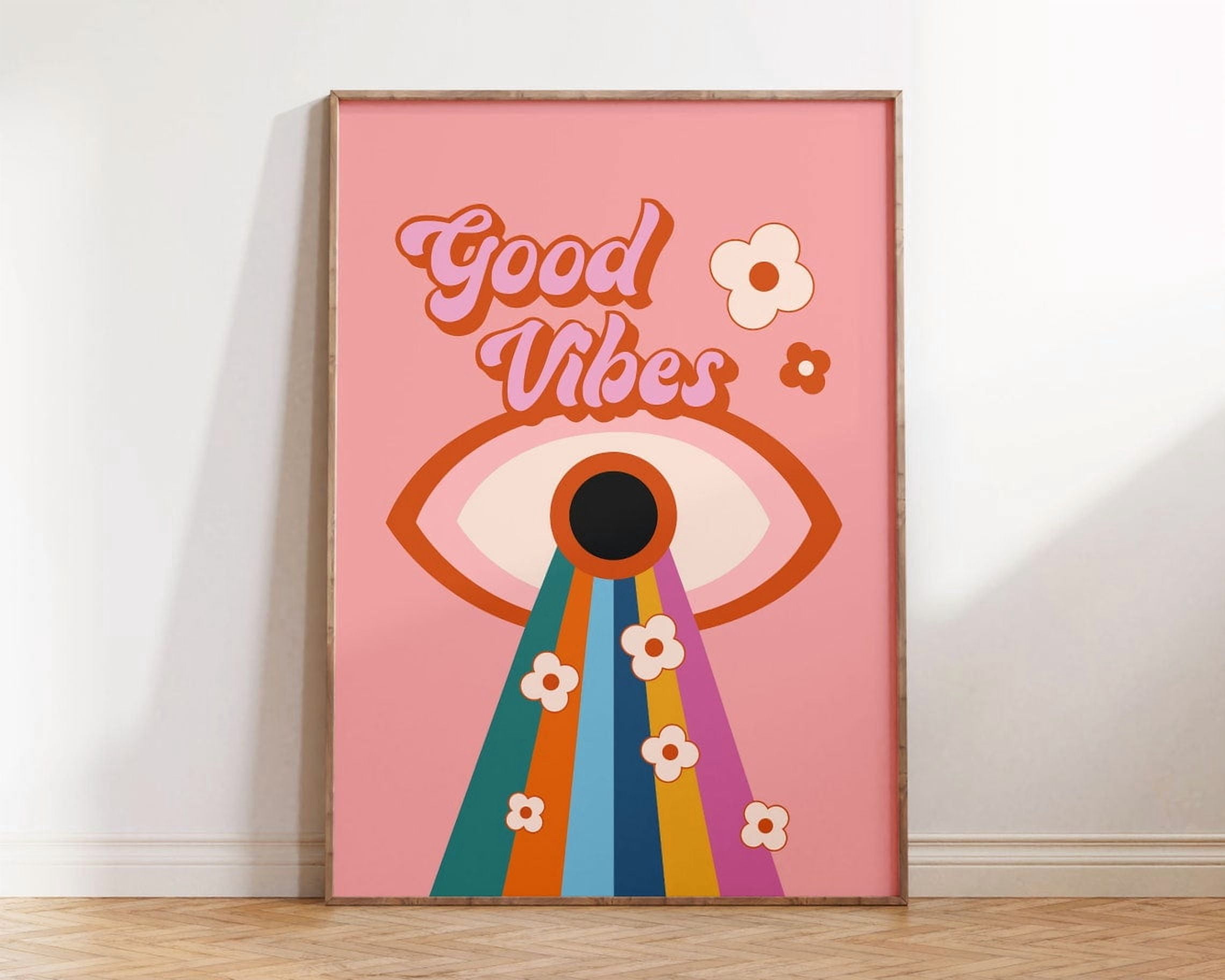 Miluva Good Vibes Rainbow Print, Funky Groovy Pink Decor, Retro Girly ...