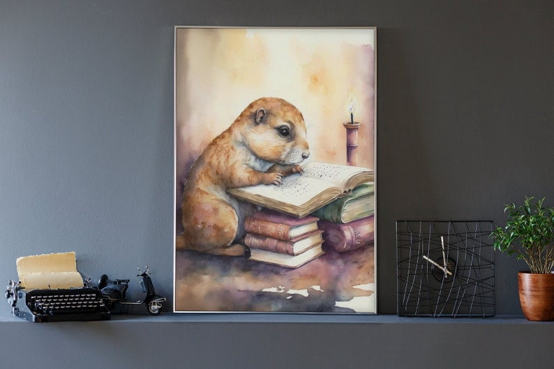 Miluva Gopher Art, Reading Gopher Wall Art Print, Cute Animal Prints ...