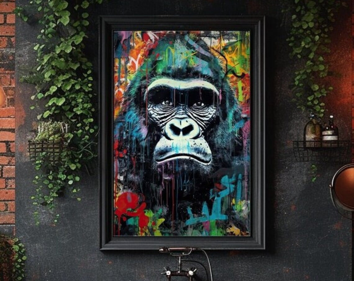 Miluva Gorilla Graffiti Wall Art, Colorful Monkey Gorilla , Jungle ...