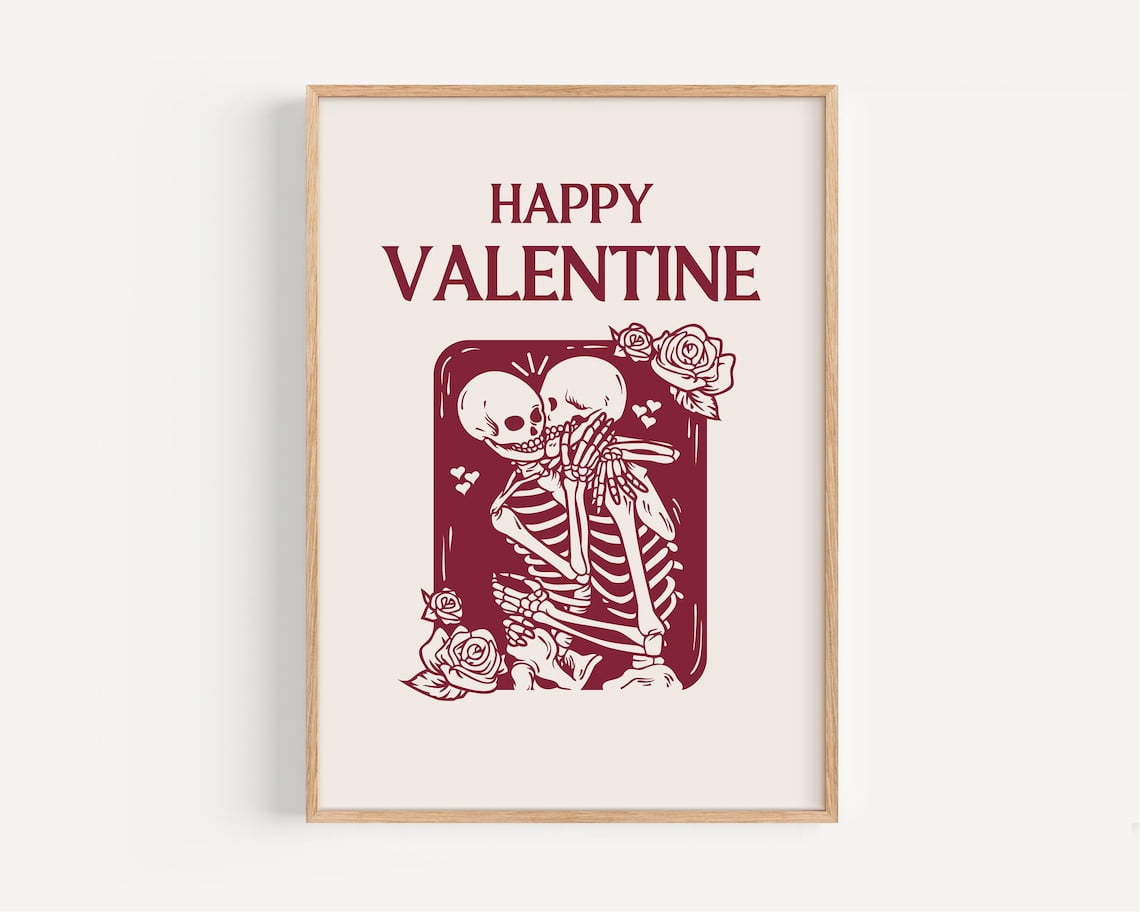 Miluva Gothic Skeleton Valentine Art Print - Dark Romantic Skeleton ...