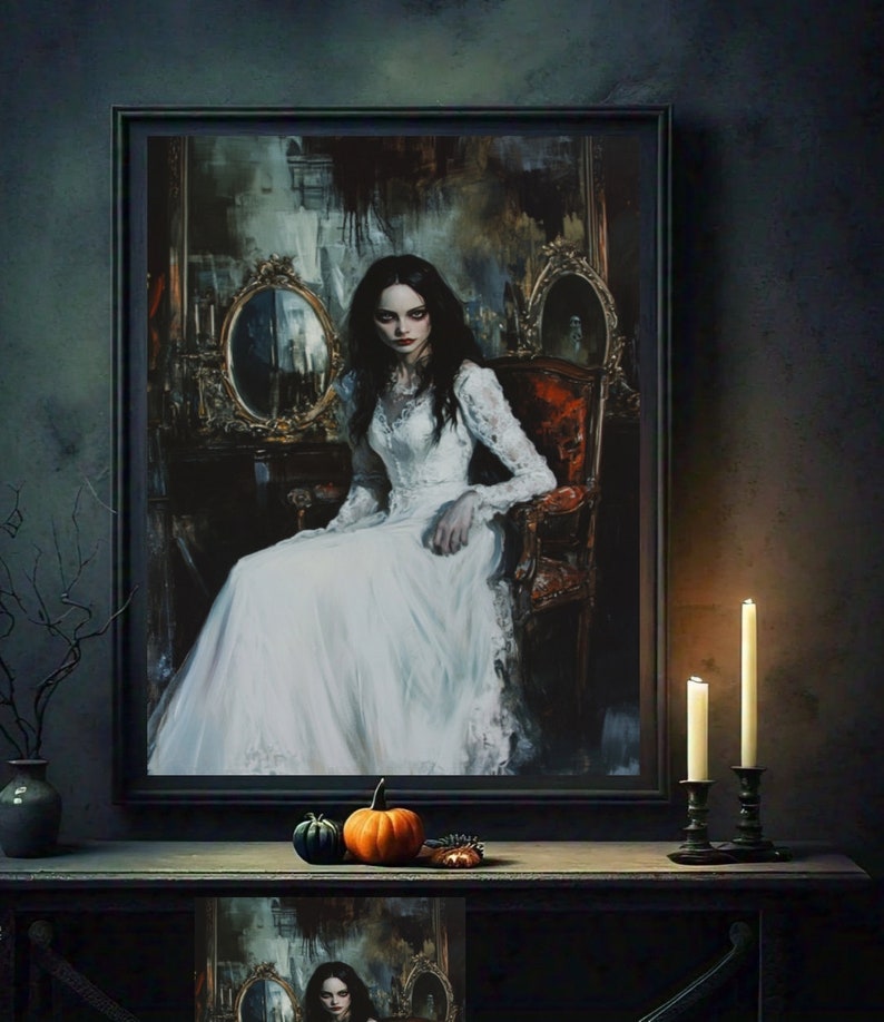 Miluva Gothic halloween art print ghost lady portrait dark academia ...