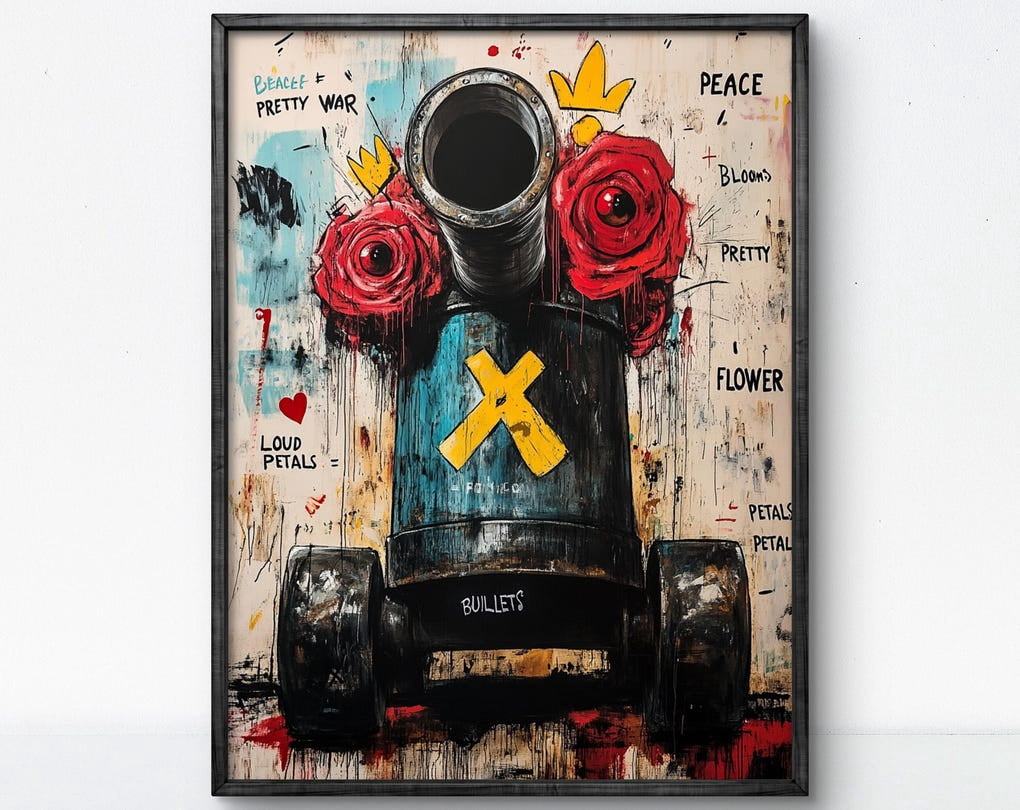 Miluva Graffiti Art Poster Cannon With Roses Urban Wall Decor ...