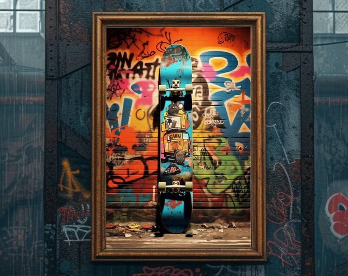 Miluva Graffiti Skateboard Urban Art Print, Vibrant Edgy Wall Decor ...