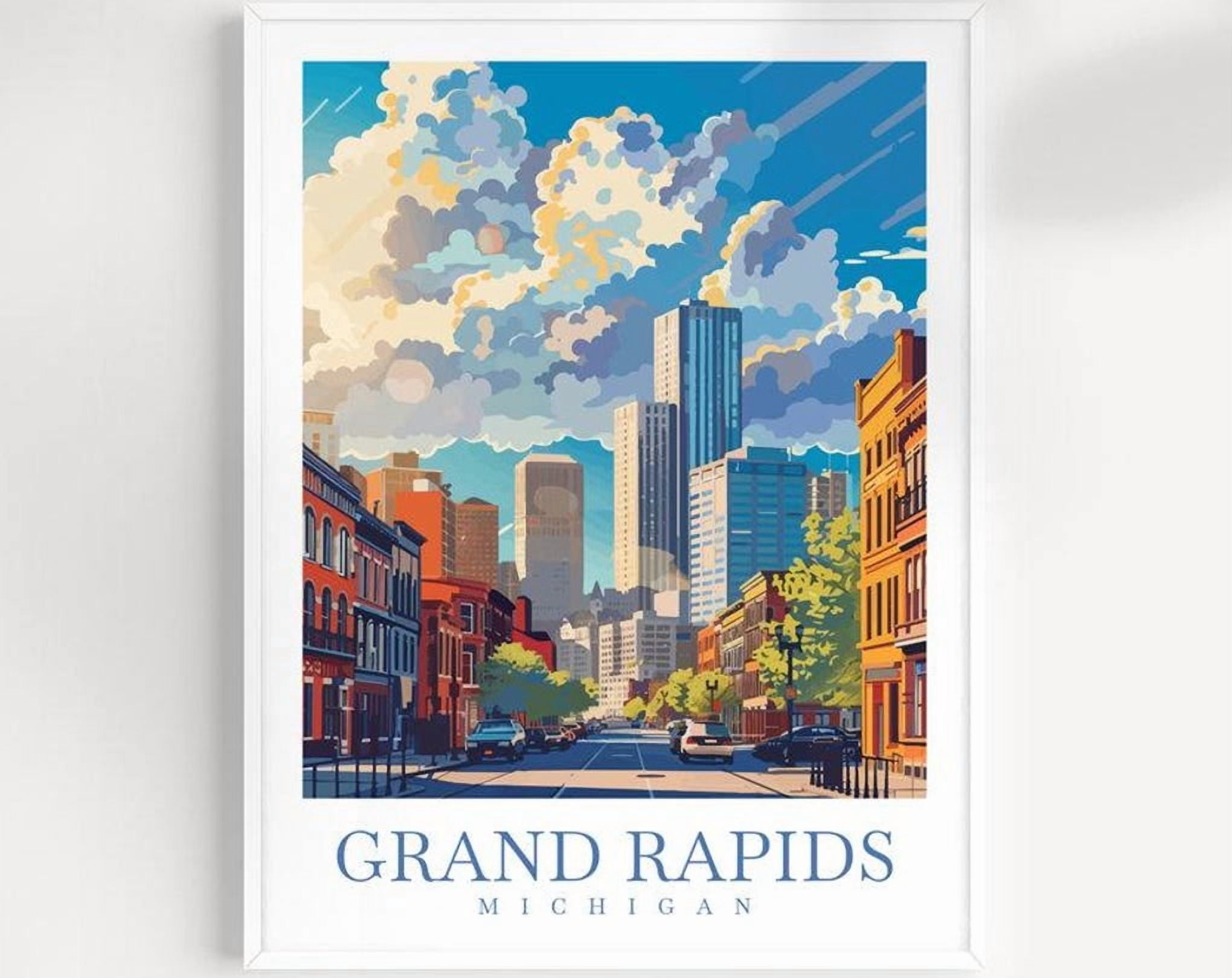 Miluva Grand Rapids Travel Print Wall Art Grand Rapids Wall Hanging ...