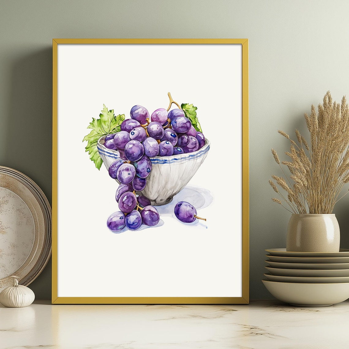 Miluva Grapes In A Bowl Still Life , Trendy Kitchen Wall Art, Autumn ...