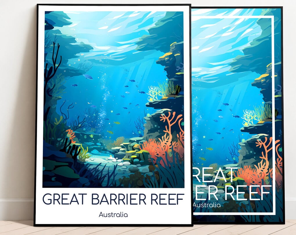 Miluva Great Barrier Reef Travel Poster Great Barrier Reef Poster ...