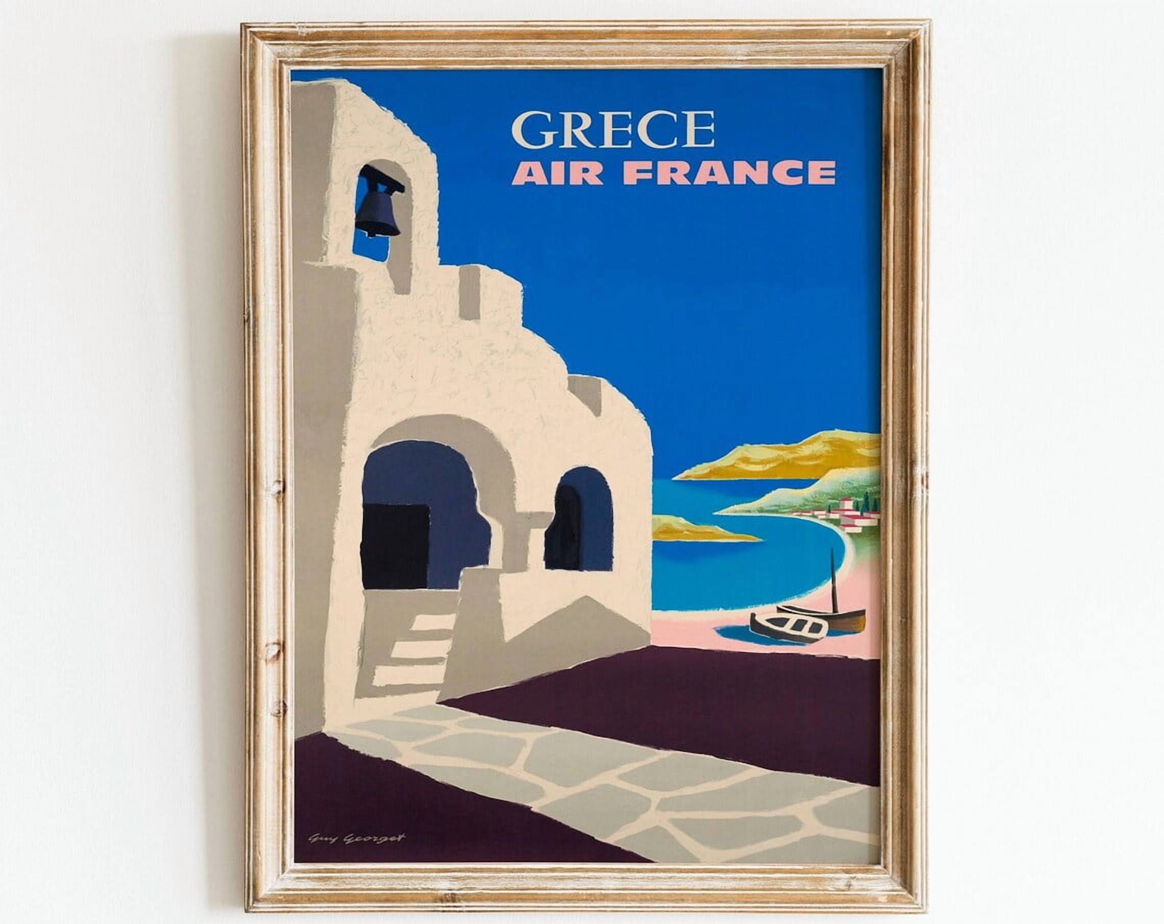 Miluva Greece Travel Poster Vintage Art Air France Greek Seaside ...
