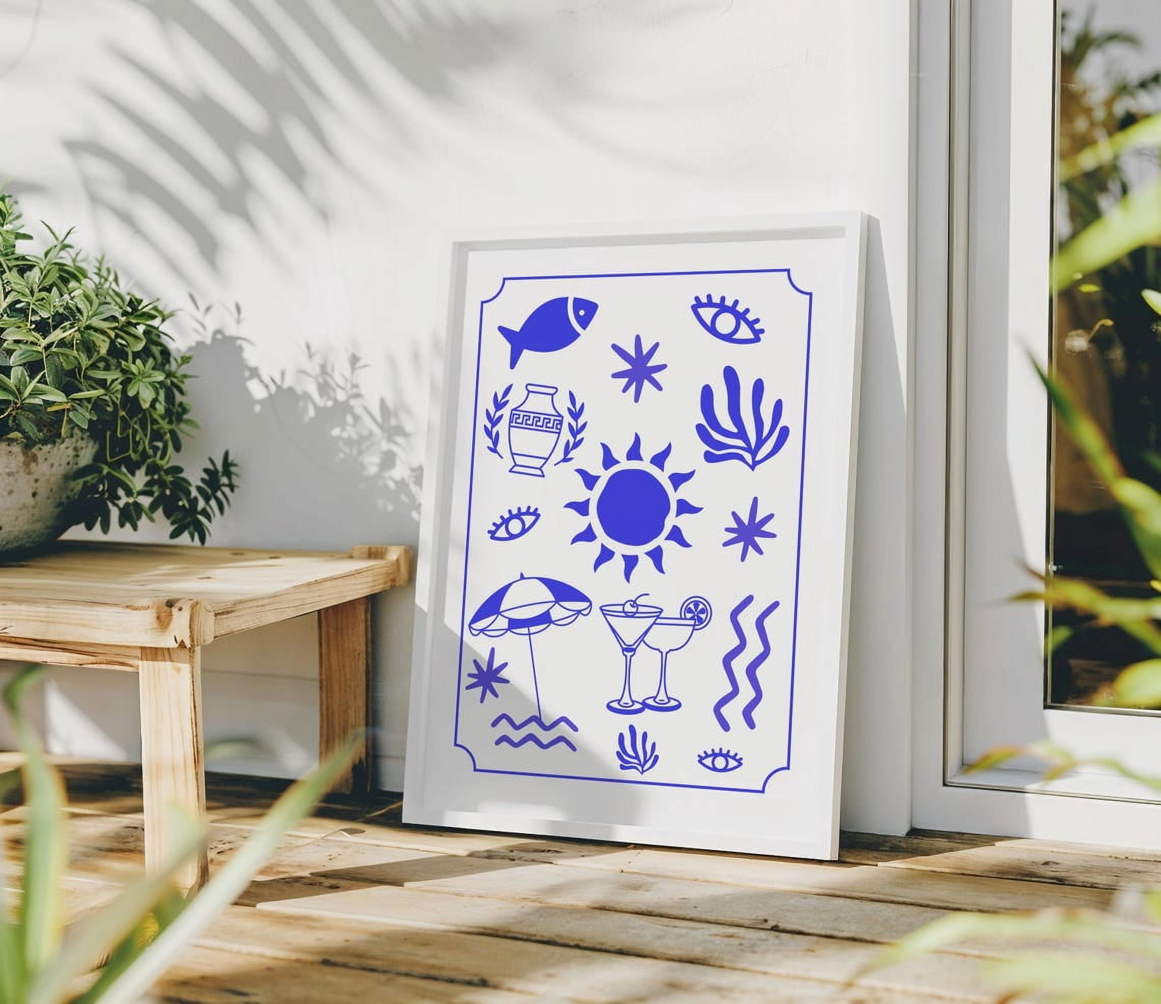 Miluva Greek Motif Print, Blue White Aesthetic, Mediterranean Summer ...