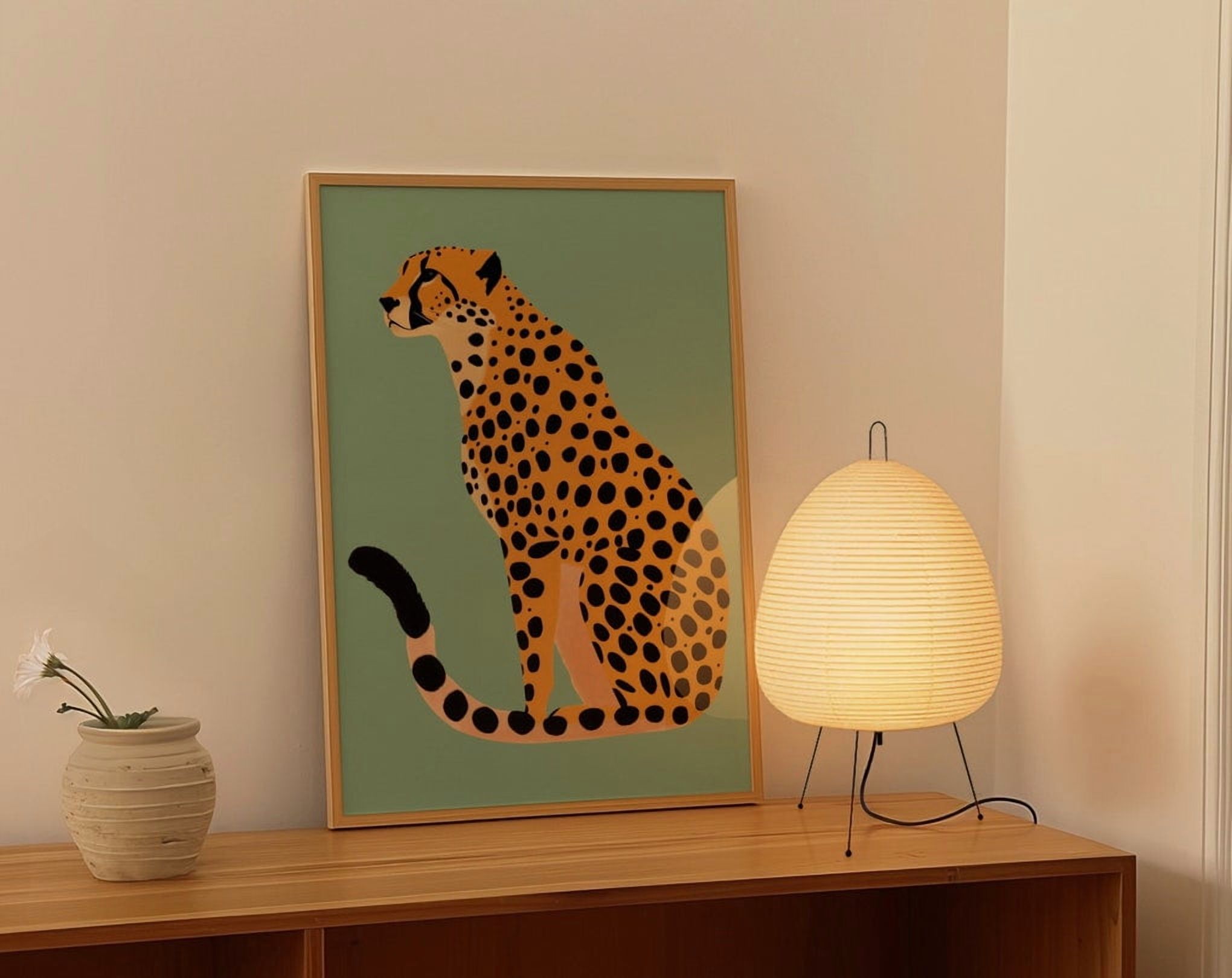 Miluva Green Cheetah Wall Art Animal Poster Colourful Print Safari Wall ...