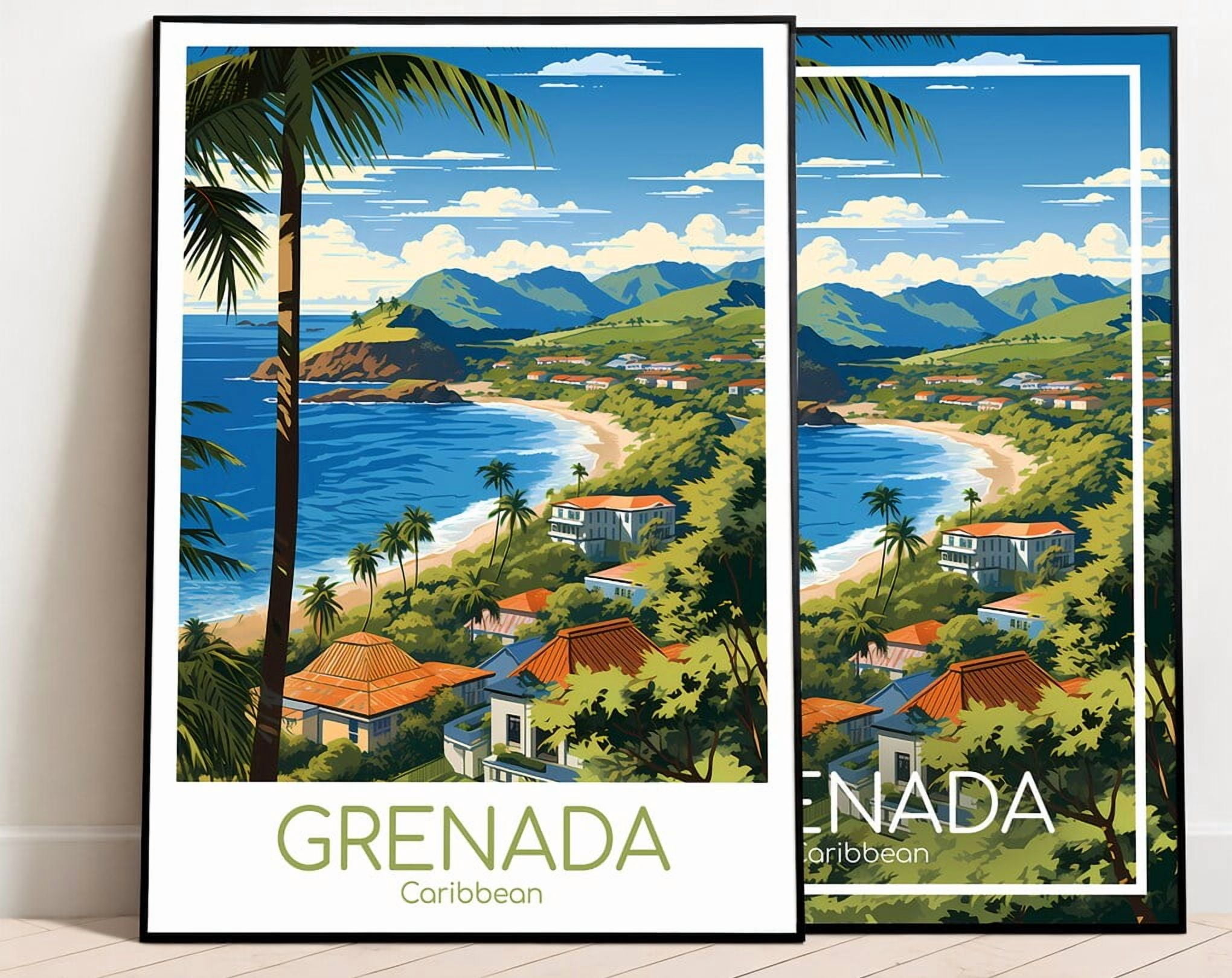 Miluva Grenada Travel Poster Grenada Poster Wall Art Caribbean Vintage ...