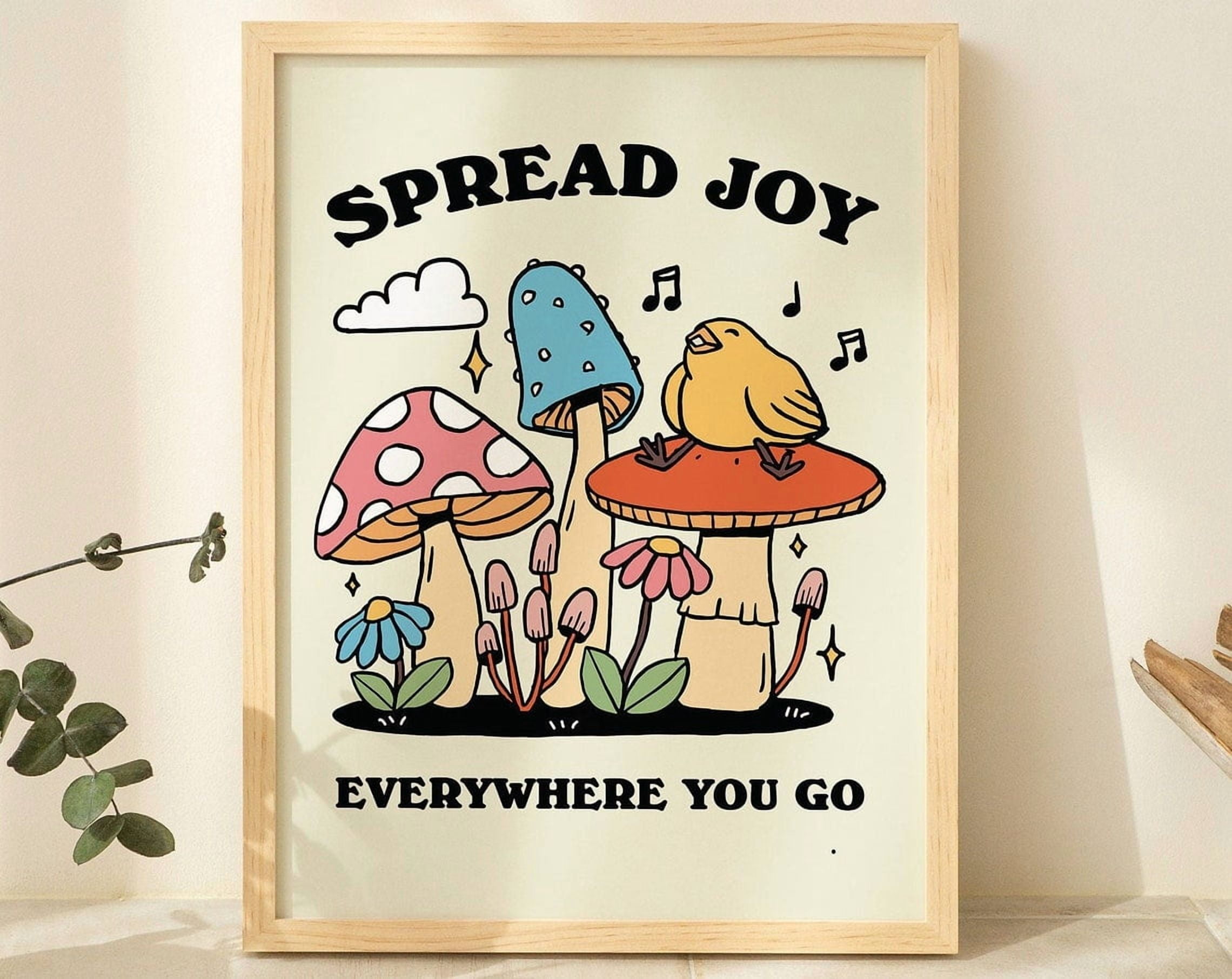 Miluva Groovy Mushroom Print, Retro Cottagecore Wall Art, Happy Kids ...