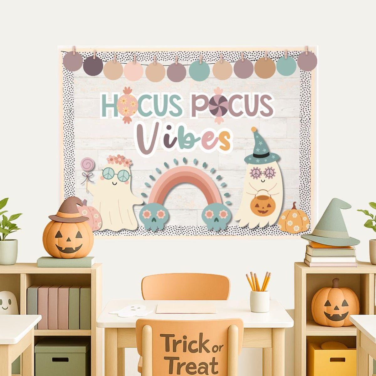 Miluva Groovy halloween ghosts classroom decor – Retro bulletin board ...