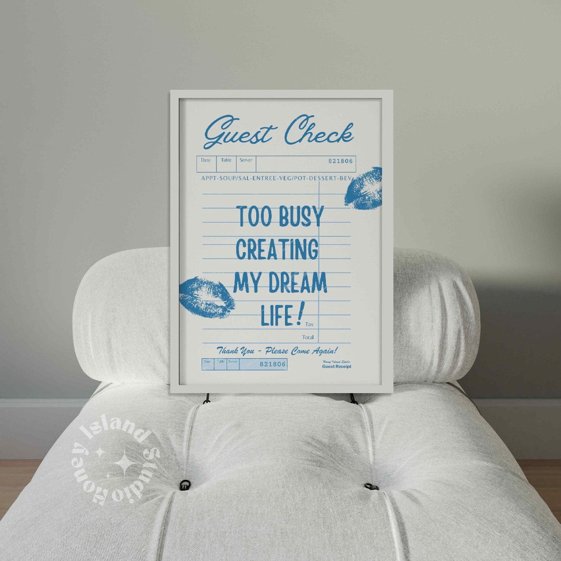 Miluva Guest Check Print Trendy Retro Wall Art Poster, Too Busy Dream ...