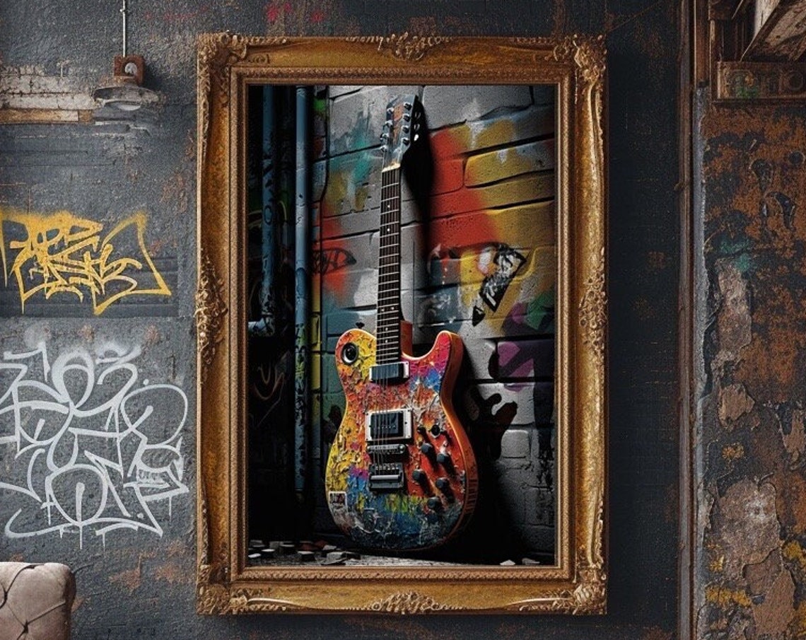 Miluva Guitar Graffiti Wall Art, Printable Graffiti Art, Musical ...