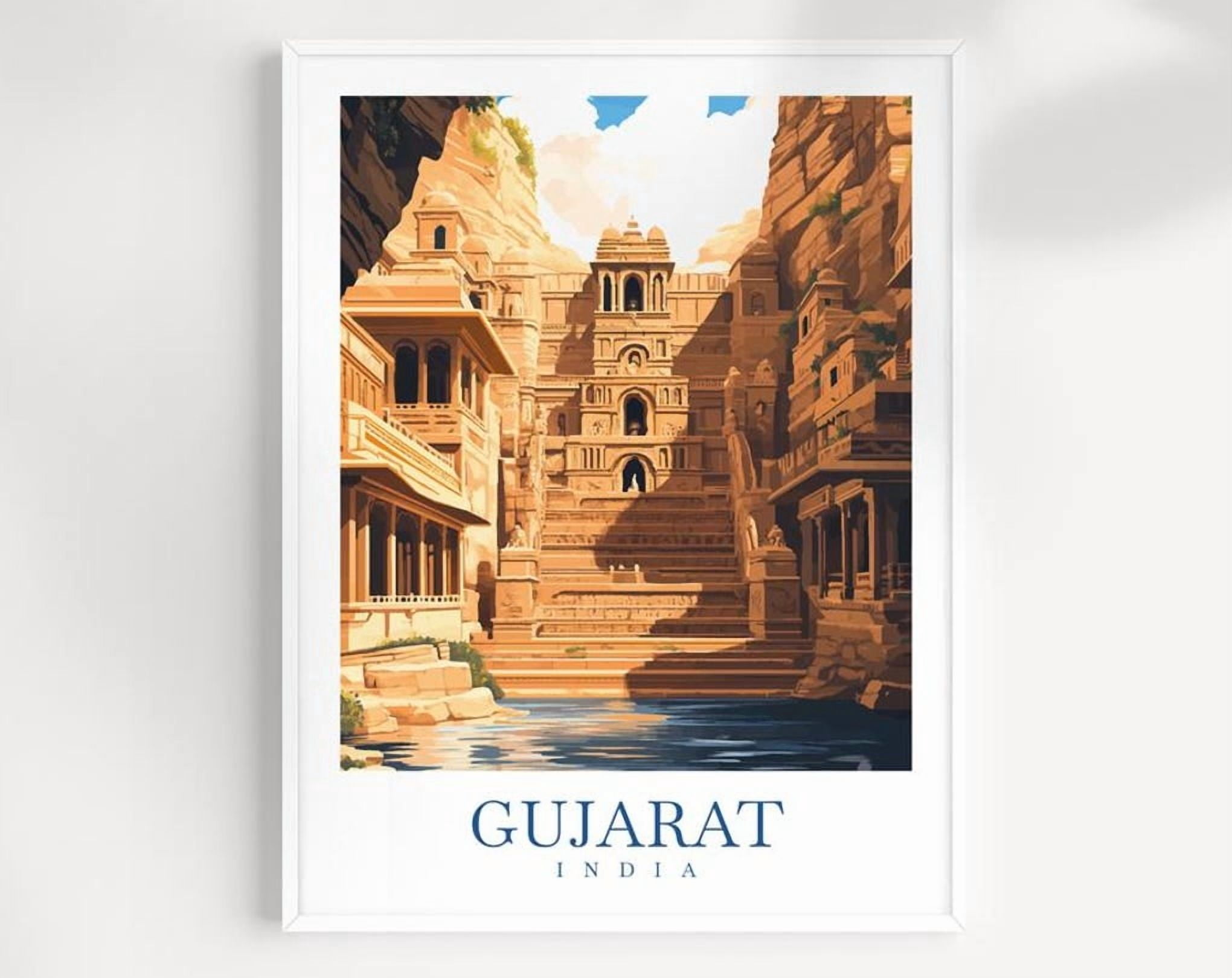 Miluva Gujarat India Travel Print Wall Art Illustrated Cultural ...