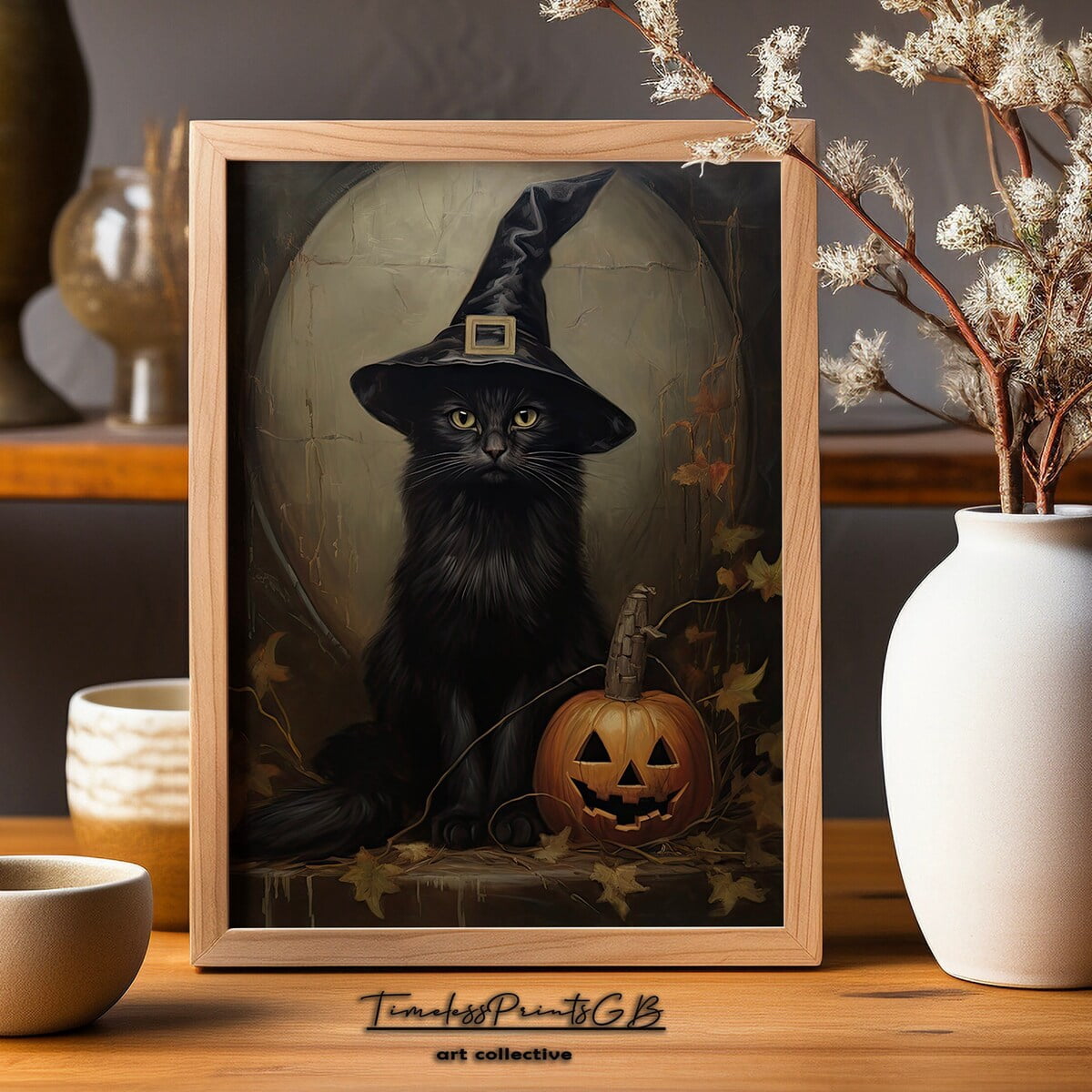 Miluva Halloween cat print cute black cat with a hat poster vintage ...