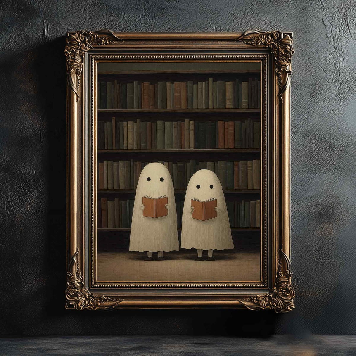 Miluva Halloween reading ghosts print – Spooky ghosts in library ...