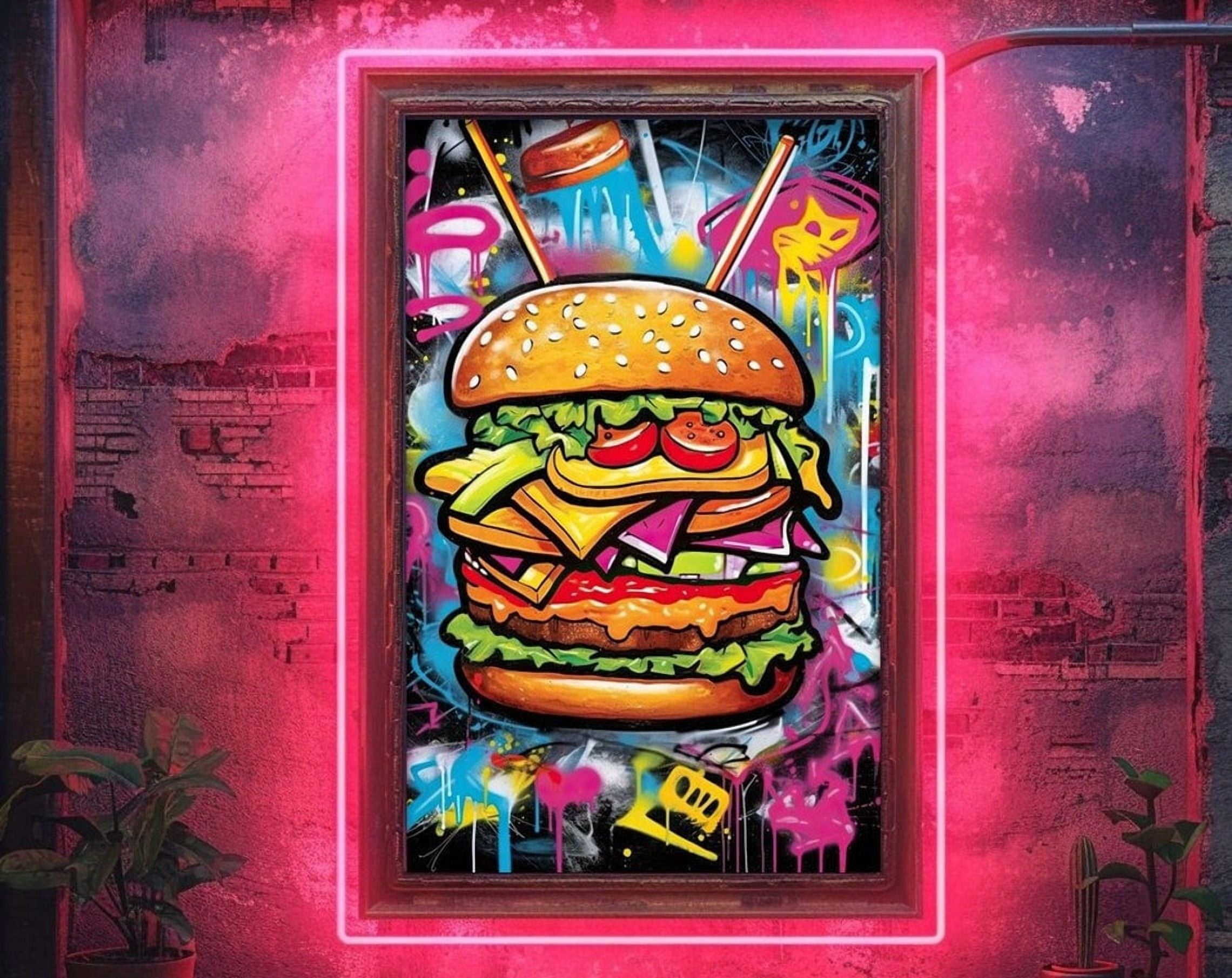Miluva Hamburger Graffiti Wall Art, Burger Printable Digital, Modern ...