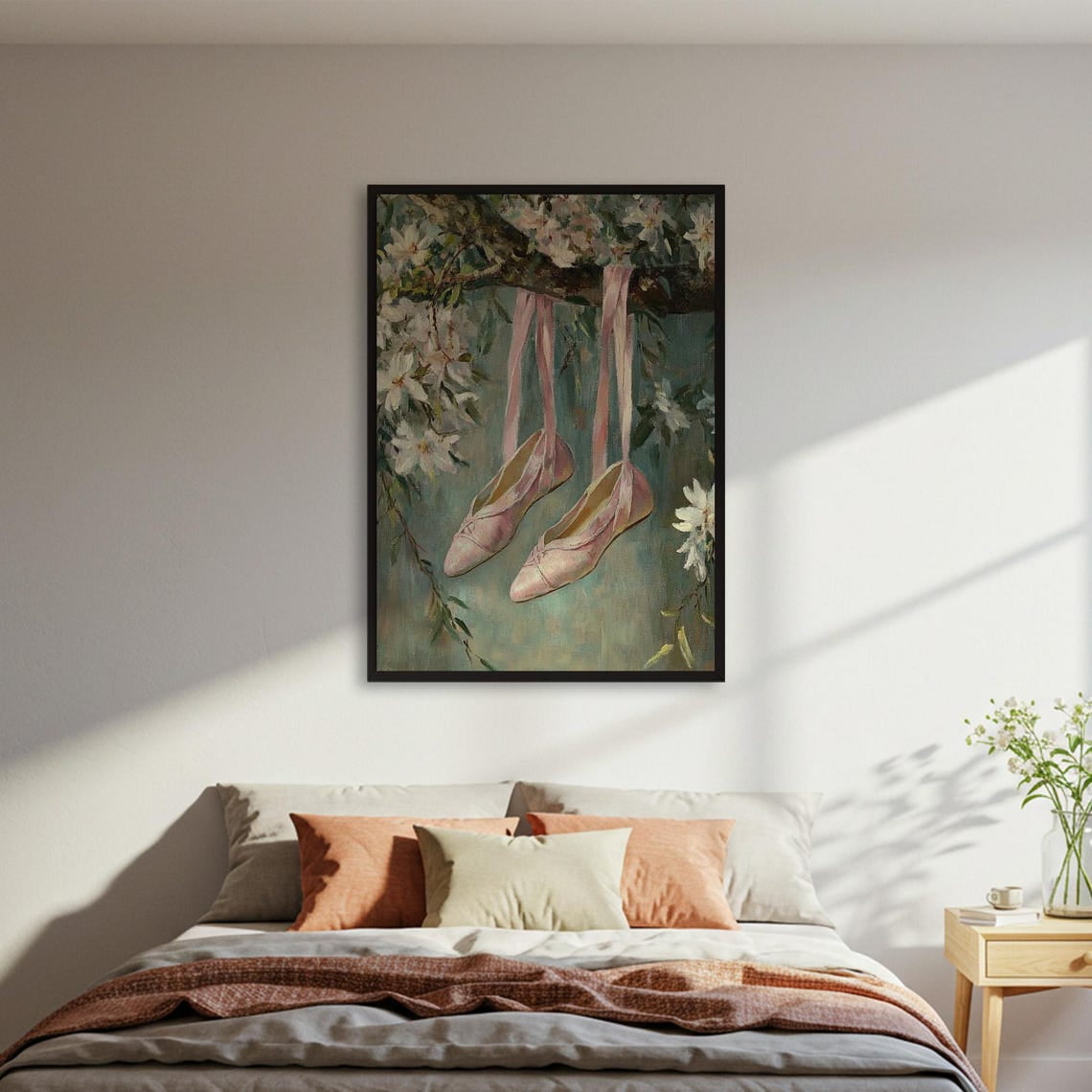 Miluva Hanging Ballet Shoes Poster, Pink Slippers Floral Branch Art ...