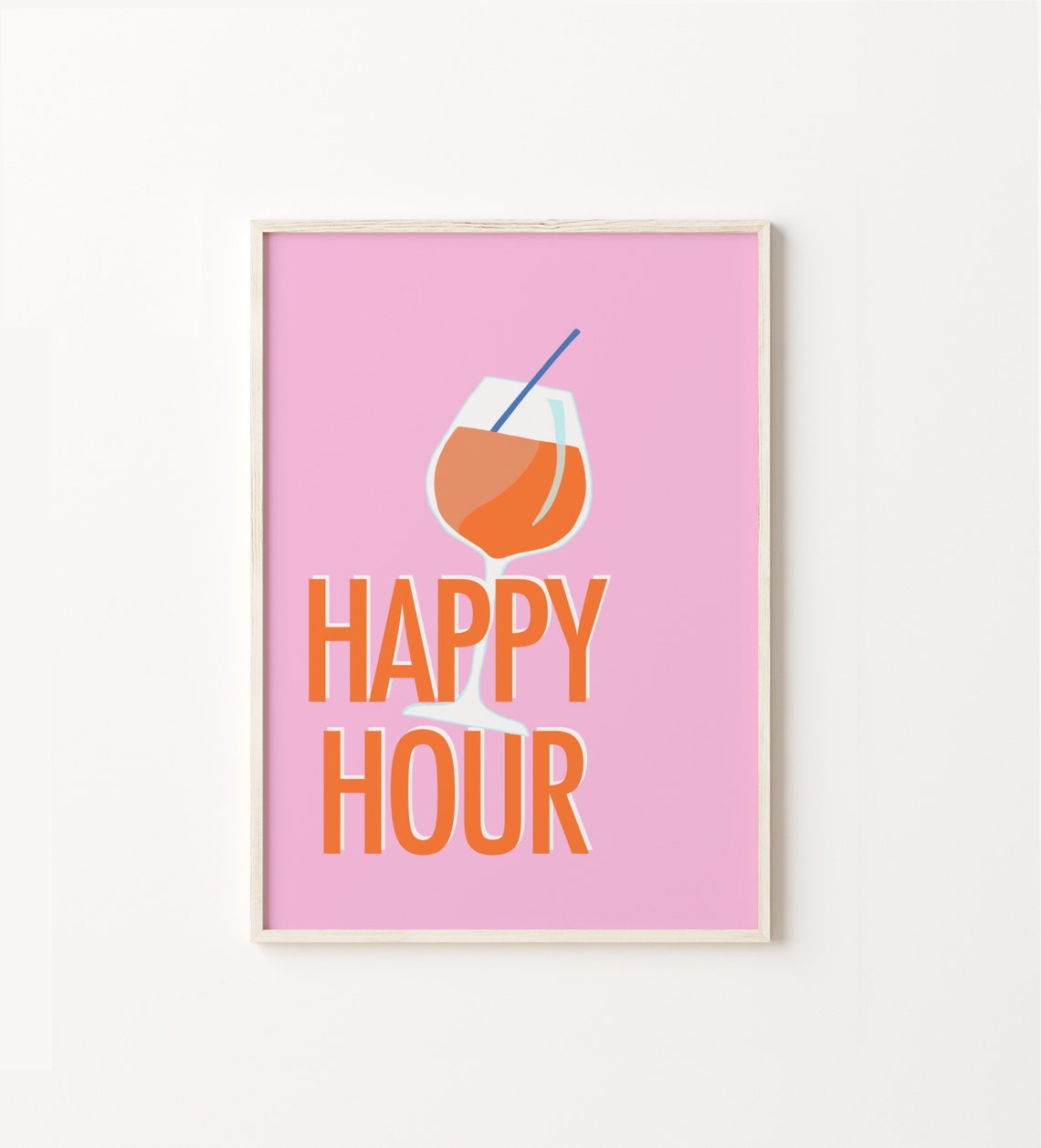 Miluva Happy Hour Print, Bar Cart Print, Pink Orange, Retro Bar Cart ...