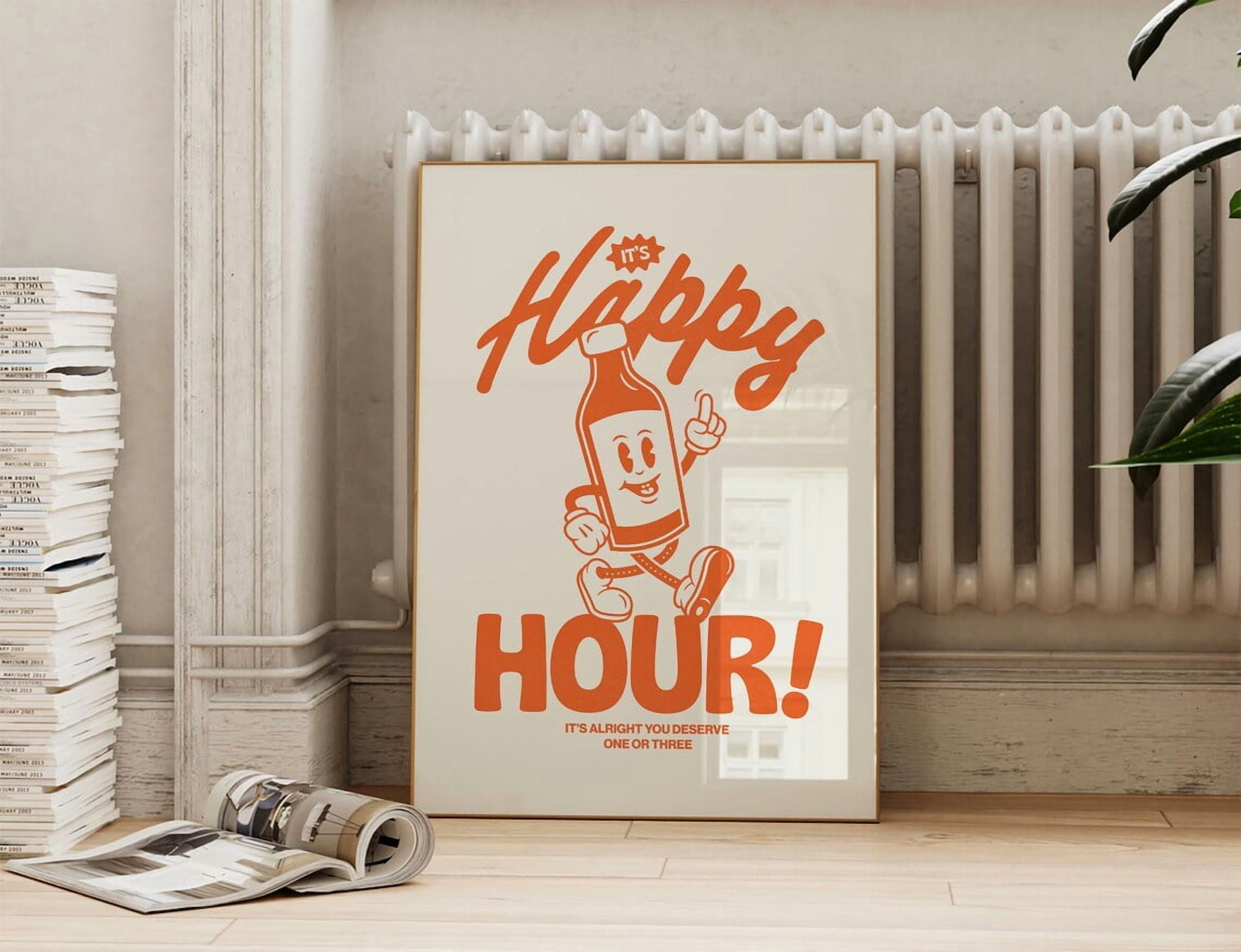Miluva Happy Hour Printable In Retro Orange Bar Cart Wall Art Decor ...