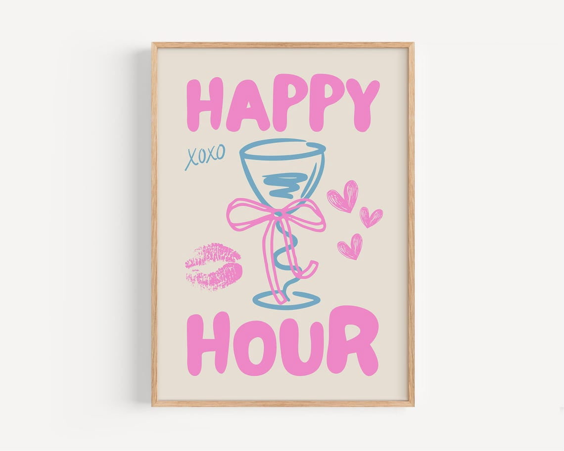 Miluva Happy Hour Wall Art - Retro Pink For Download Playful Bar Decor ...