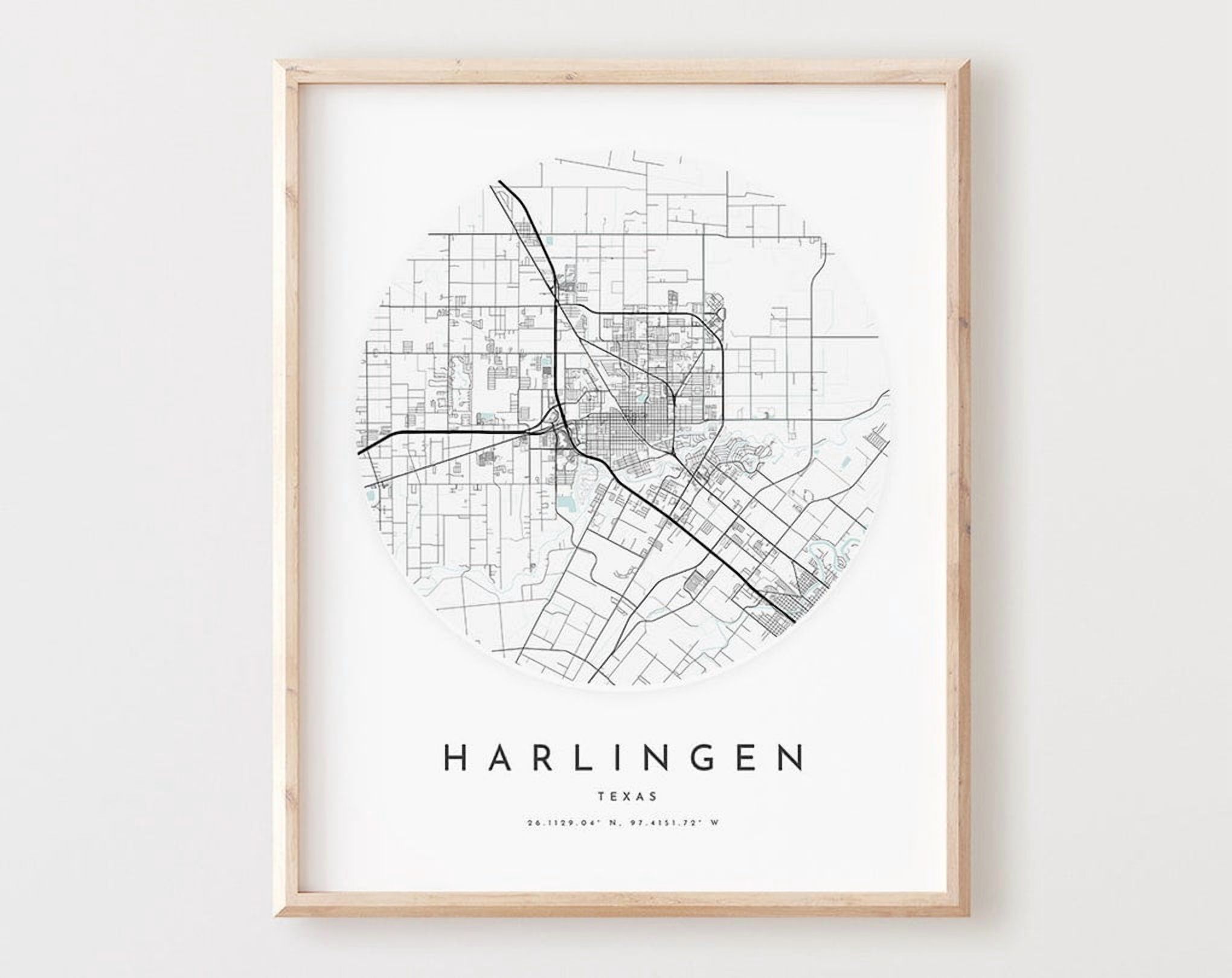 Miluva Harlingen Map Print, Harlingen Map Poster City Wall Art, Tx Road ...