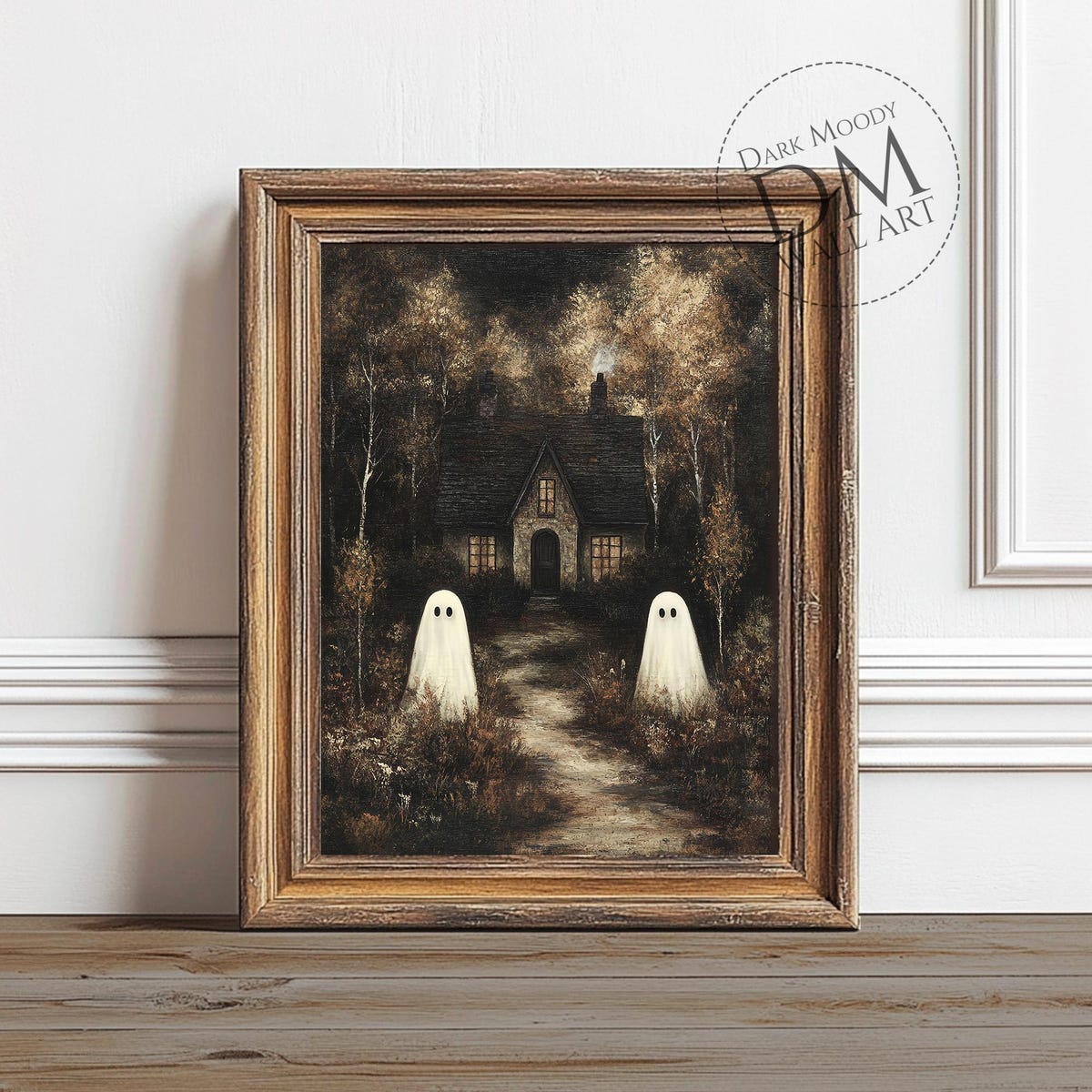 Miluva Haunted cottage halloween wall art – Ghosts in dark forest ...